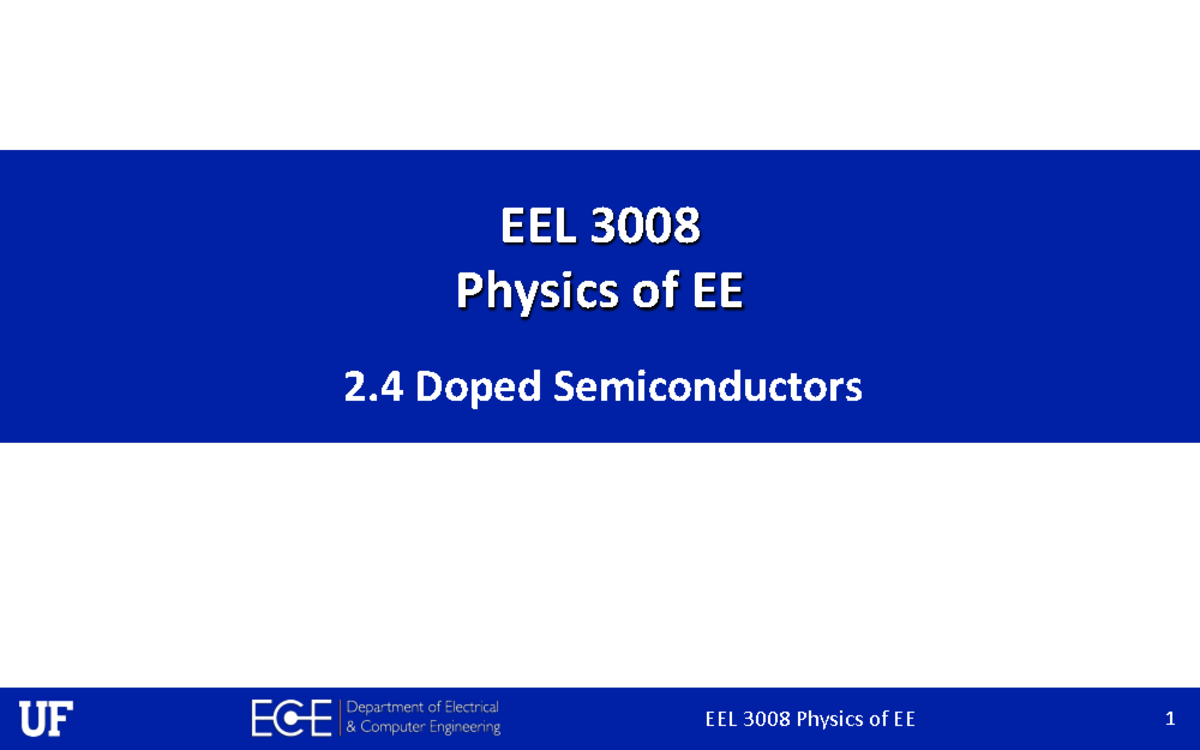 2.4 Doped Semiconductors - EEL 3008 Physics of EE 2 Doped ...