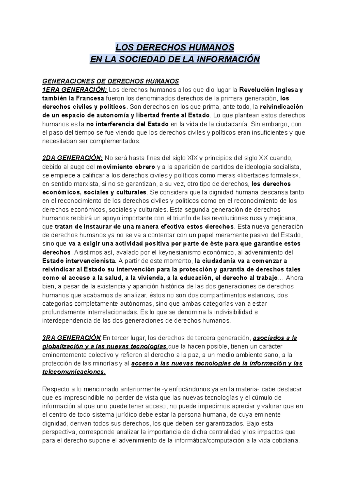 Derecho Infromatico - Resumen d inf 2 - LOS DERECHOS HUMANOS EN LA ...