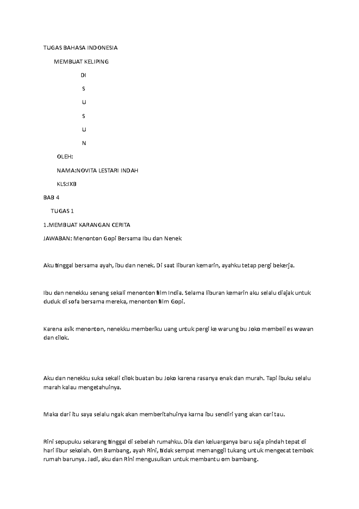Bahasa indonesia - TUGAS BAHASA INDONESIA MEMBUAT KELIPING DI S U S U N ...