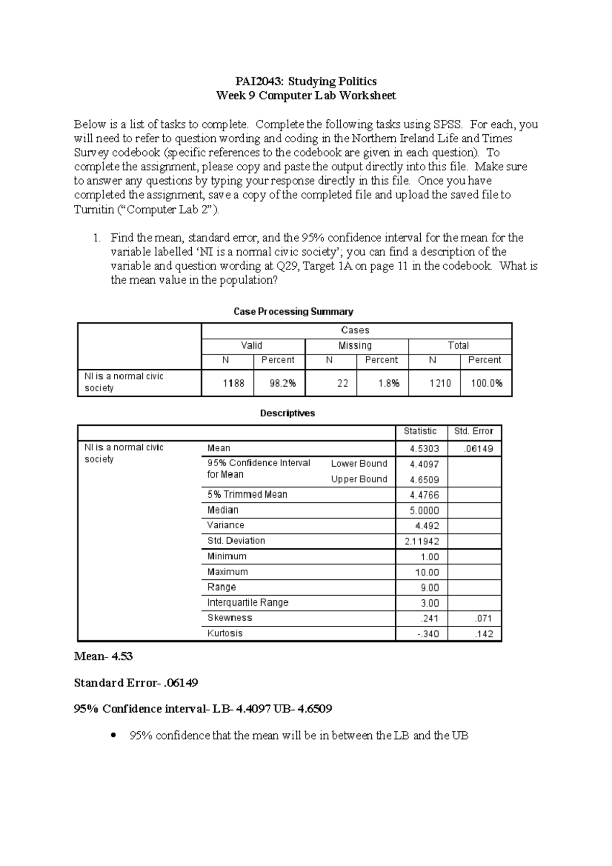 Computer Lab 2 Assignment - PAI2043: Studying Politics Week 9 Computer ...