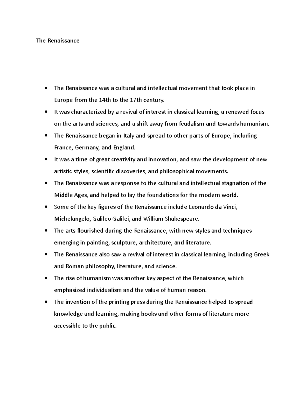 The Renaissance - It was characterized by a revival of interest in ...