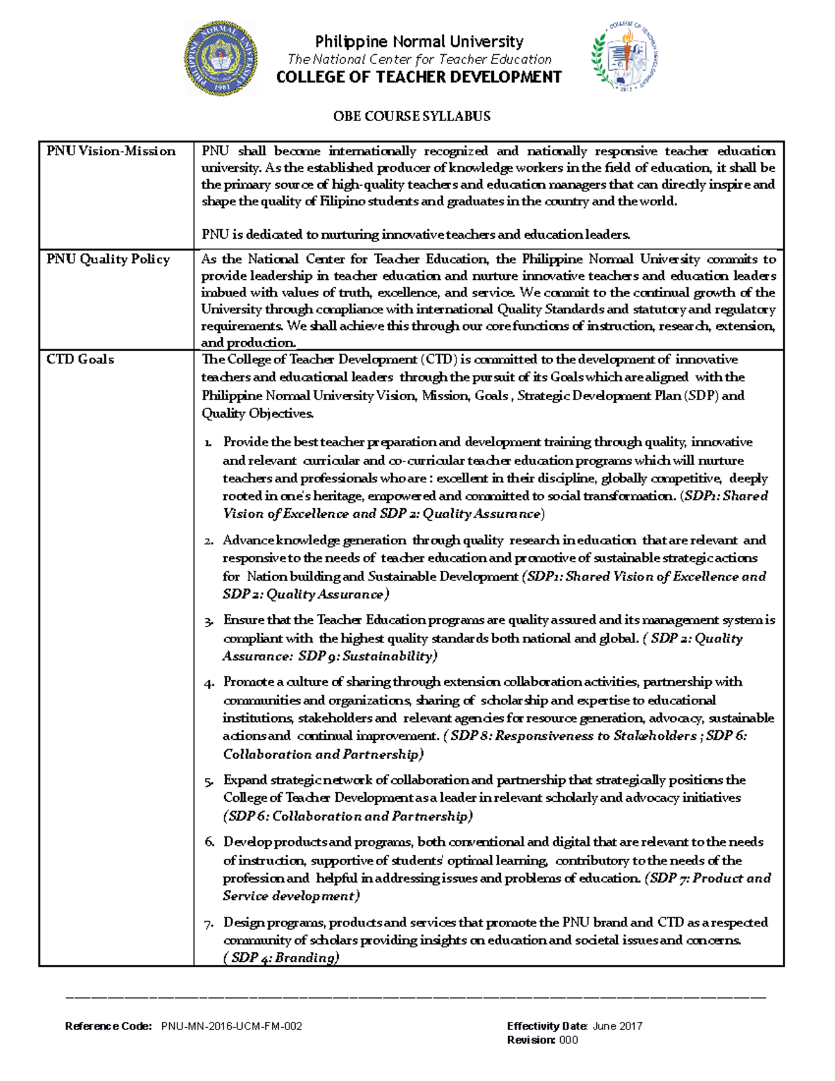 Philippine Nationalism and Devt Syllabus - OBE COURSE SYLLABUS PNU ...