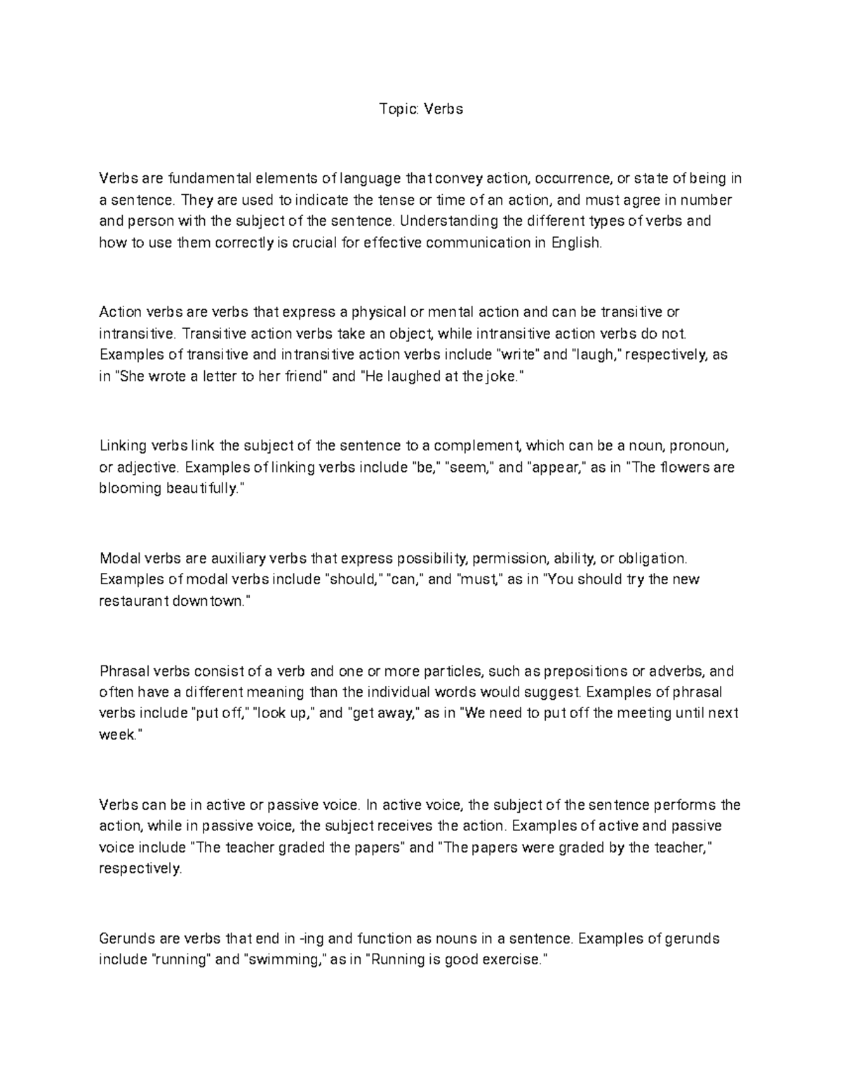 Verbs - Topic: Verbs Verbs are fundamental elements of language that ...