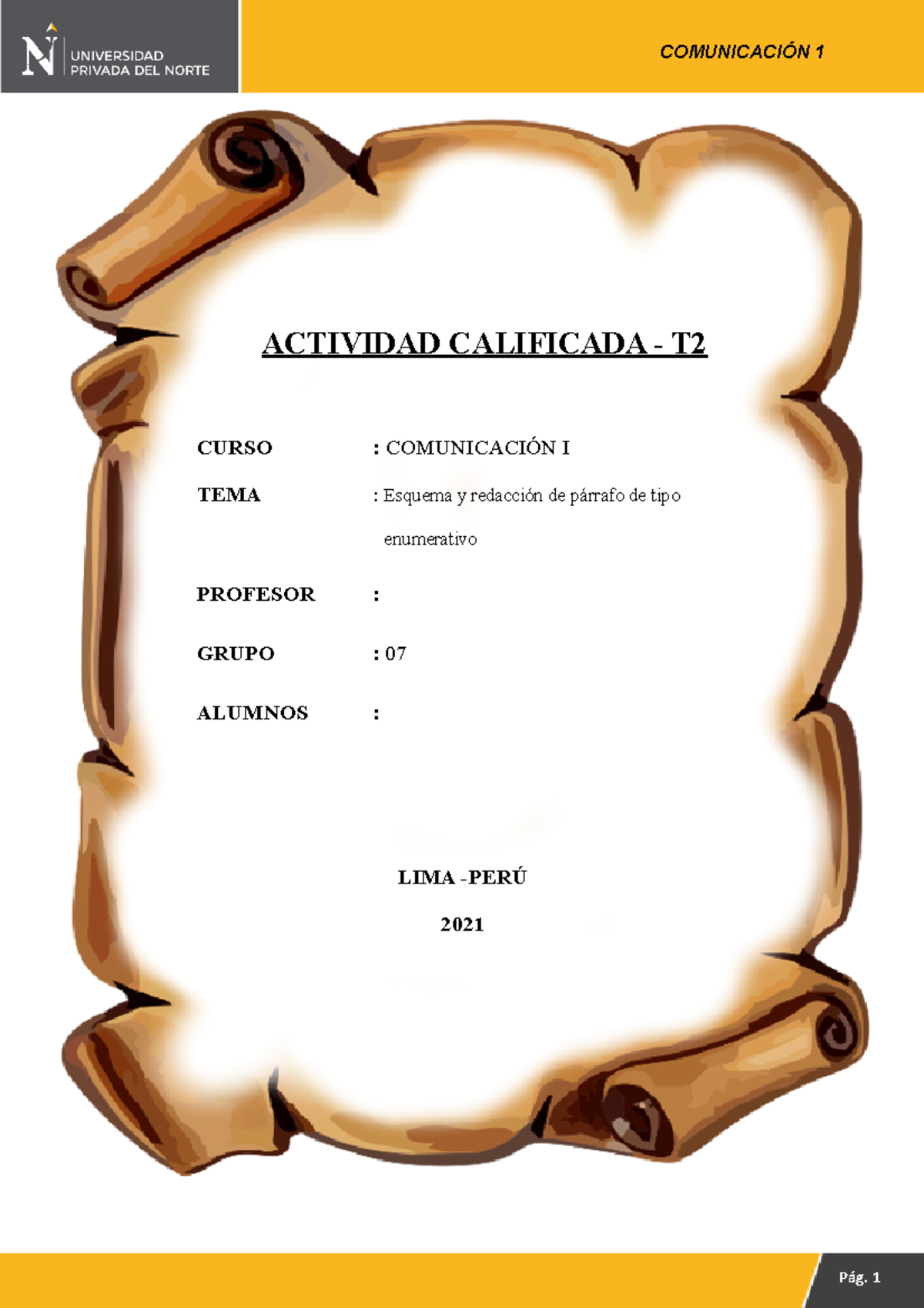 T2 Comunicación 1 - Elaboración de párrafos - ACTIVIDAD CALIFICADA - T ...