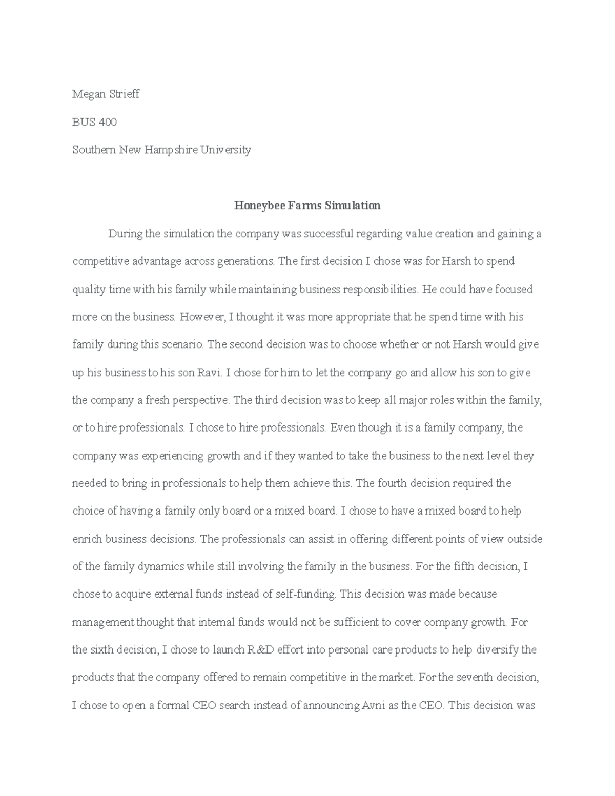 BUS 400 Module Two Journal - Megan Strieff BUS 400 Southern New ...