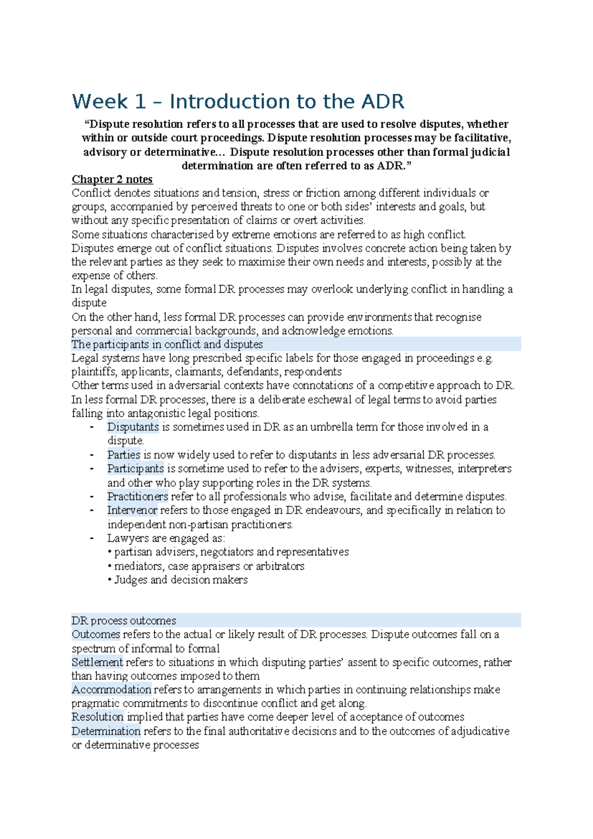 ADR notes - 200293 - UWS - Studocu