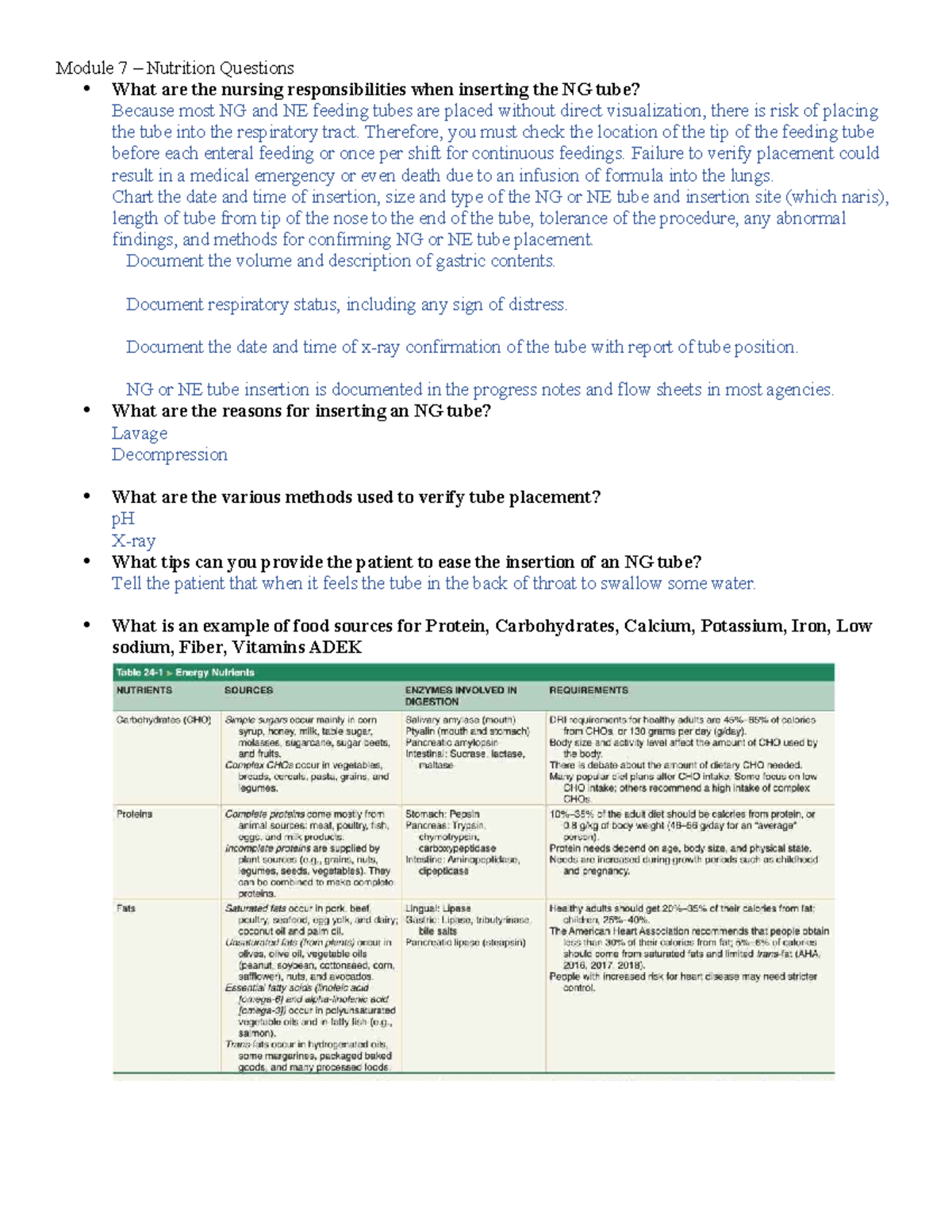 NUR 215 Module 7 - 8 Questions - What are the nursing responsibilities ...