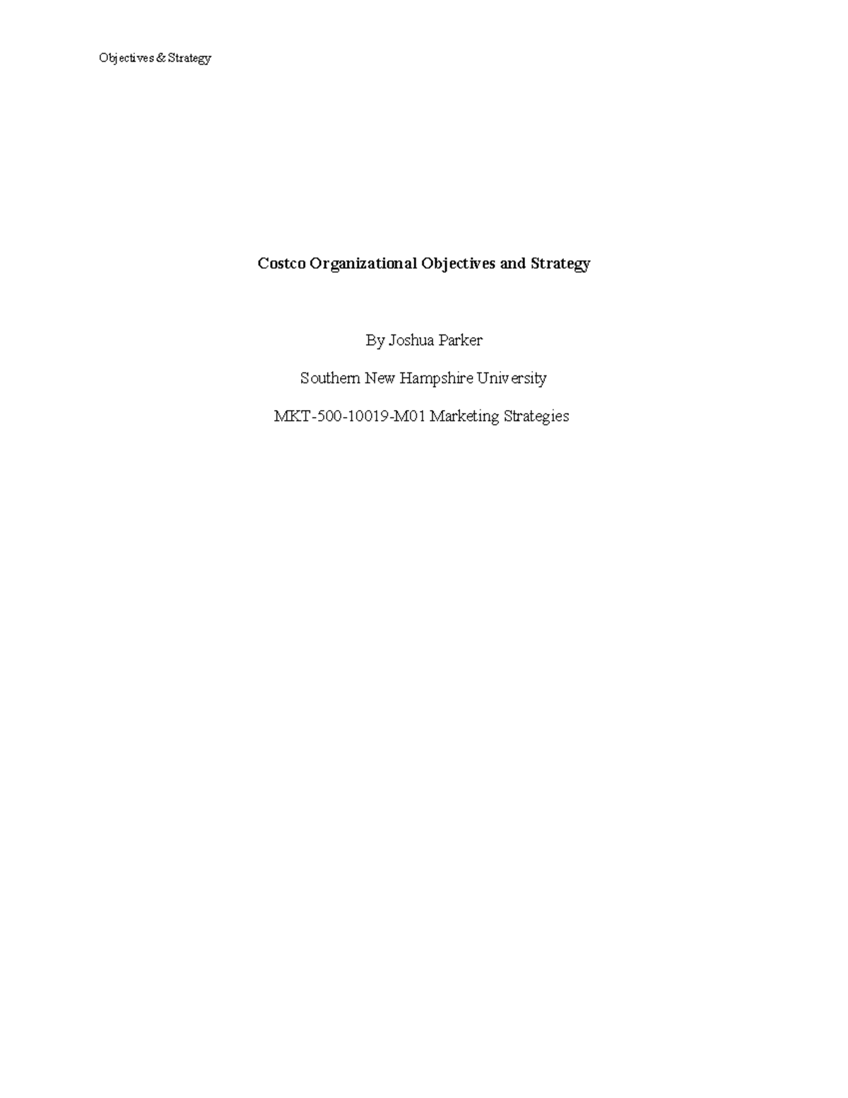 Costco OOS - this was and objectives paper - Costco Organizational ...