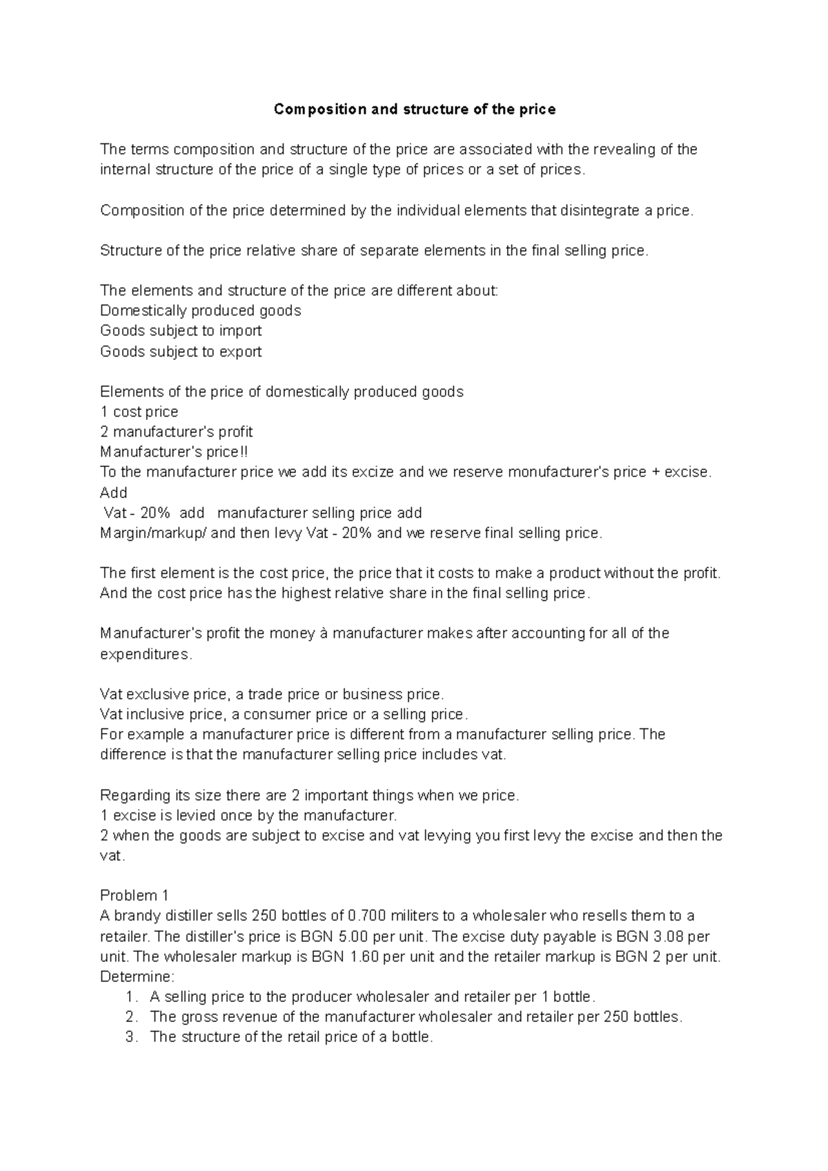 Ценова политика 1 - Lecture notes 1 - Composition and structure of the ...