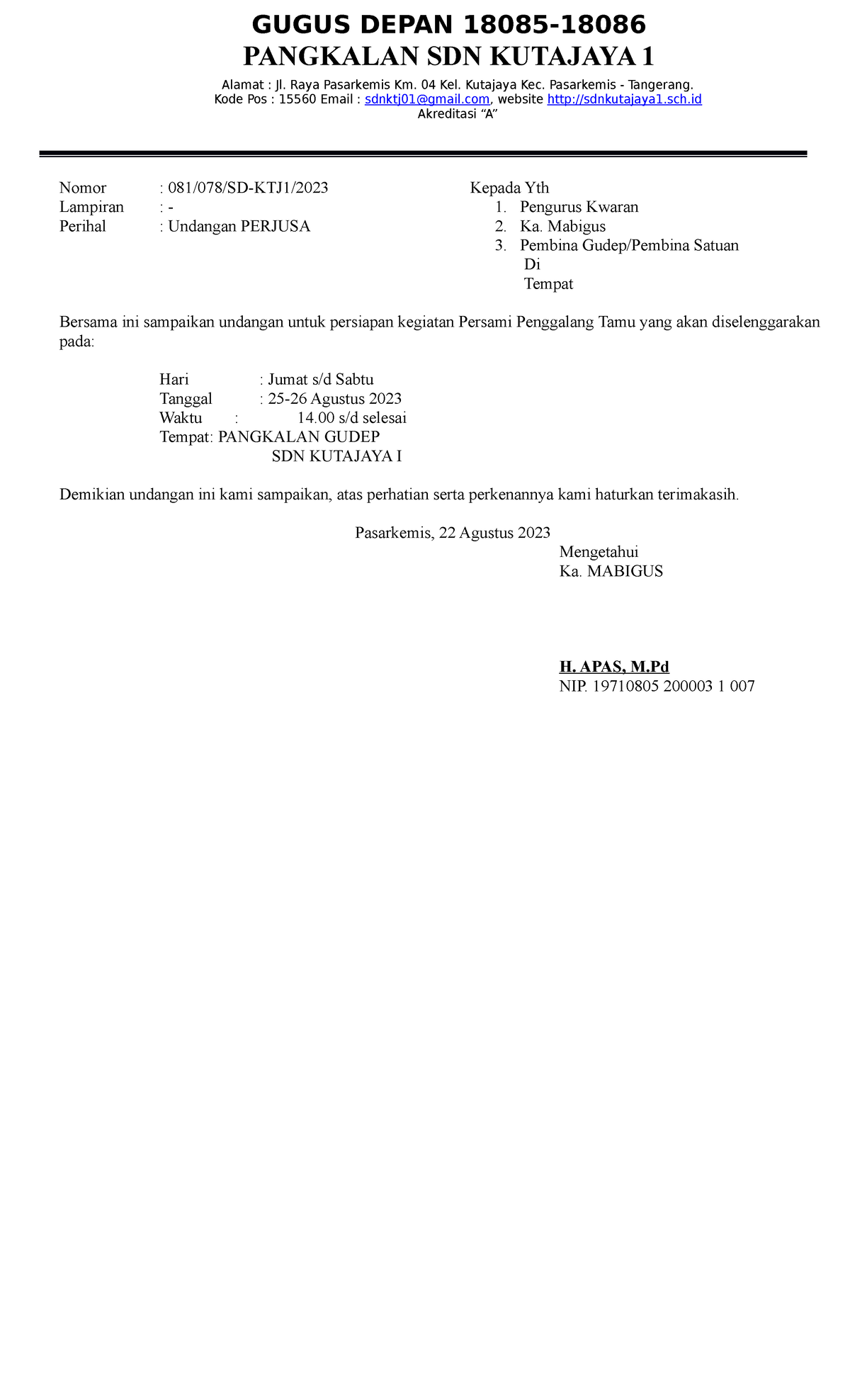 Surat Undangan Perjusa - GUGUS DEPAN 18085- PANGKALAN SDN KUTAJAYA 1 ...