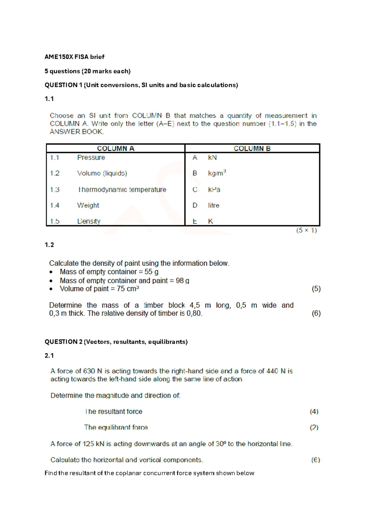 FISA Prep - This paper consist of quantities, simple supported beams ...