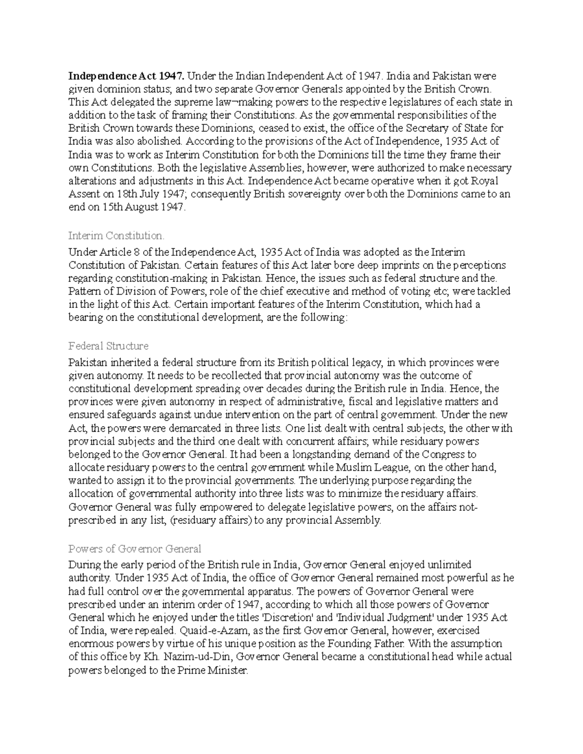 Independence Act 1947 - constitutional development - Independence Act ...