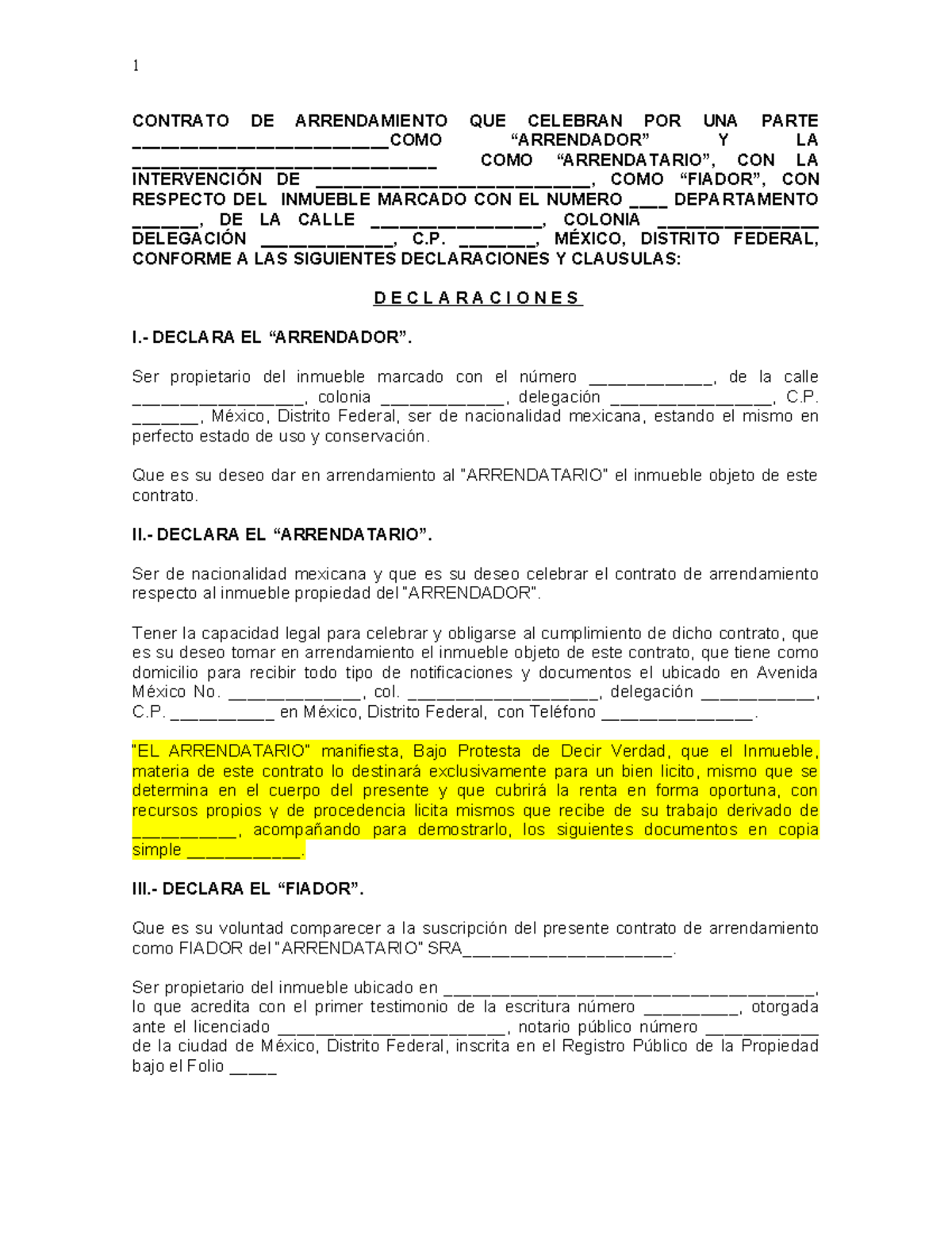 Contrato De Arrendamiento Ejemplos Y Formatos Word Y Pdf Para Imprimir