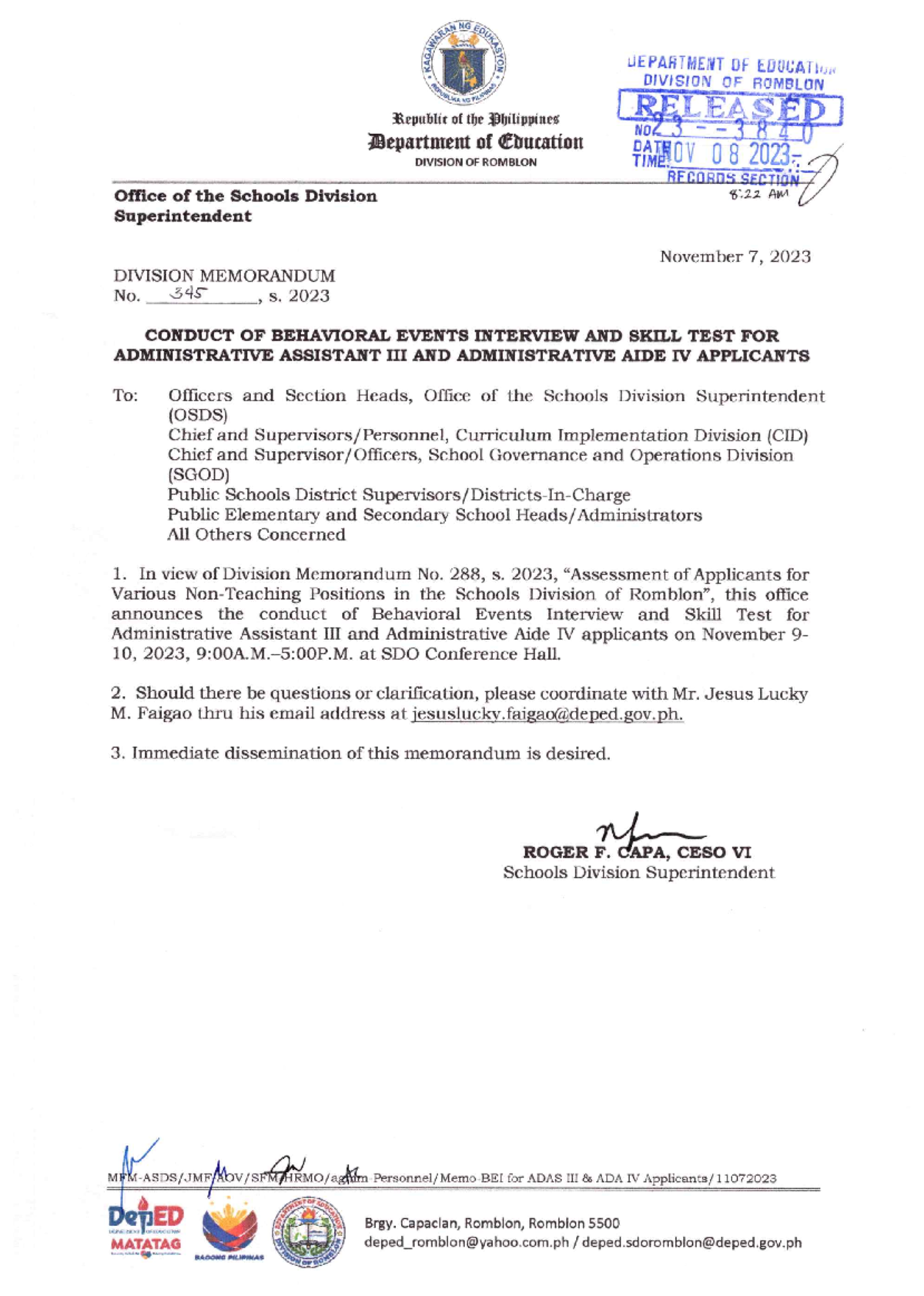 Div Memo345 s 2023 - Repobltt a( the Pgivugivltes D'V'SloIV 0F LJ£PAfi ...