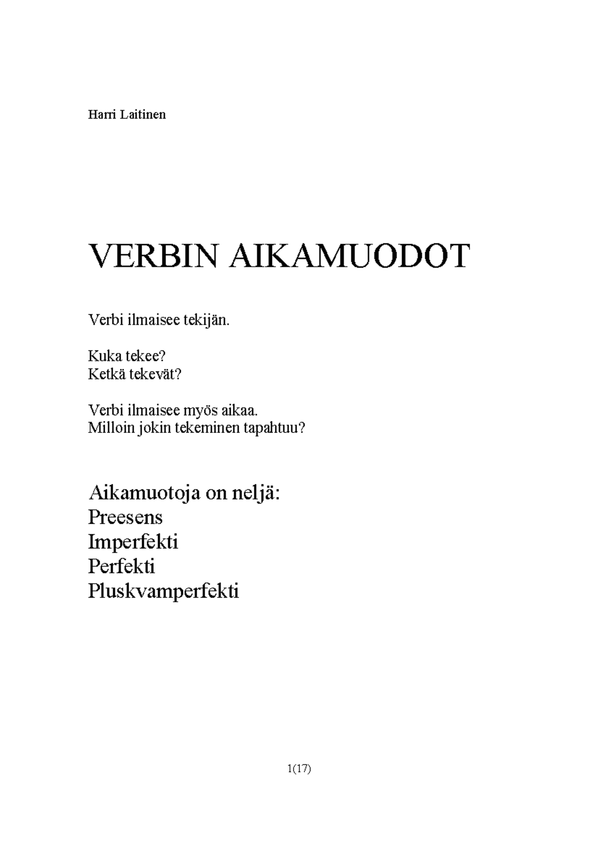 Verbin Aikamuodot - Materiały do nauki języka fińskiego na własny ...