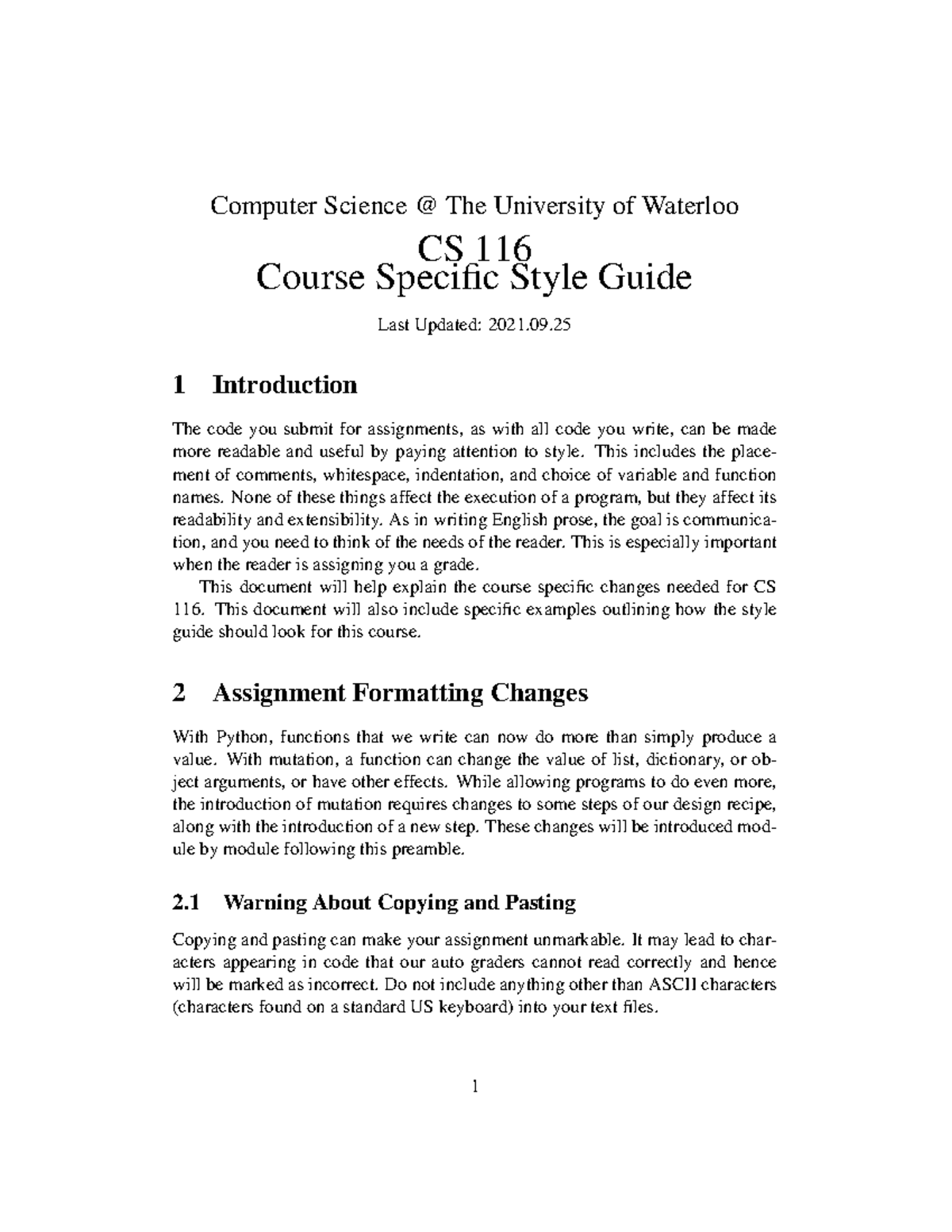 Stylecs 116 - practice - Computer Science @ The University of Waterloo CS 116 Course Specific ...