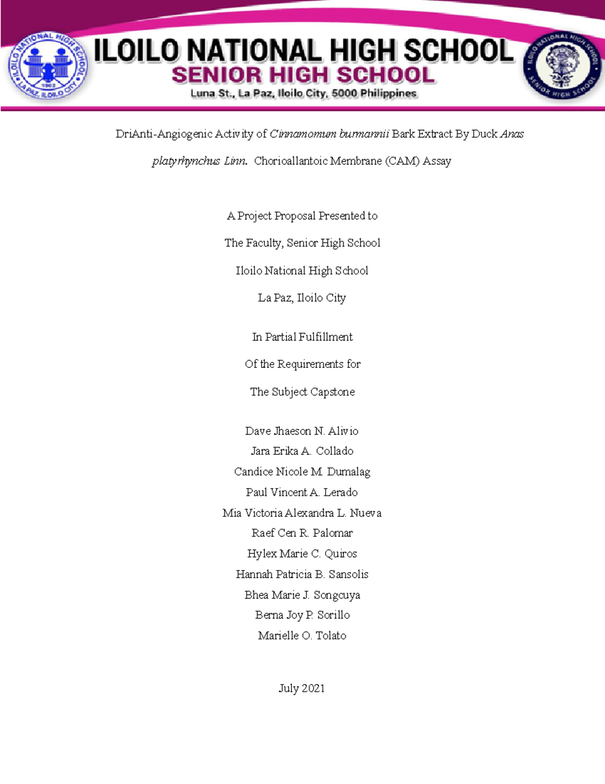 Capstone- Imrad - DriAnti-Angiogenic Activity of Cinnamomum burmannii ...