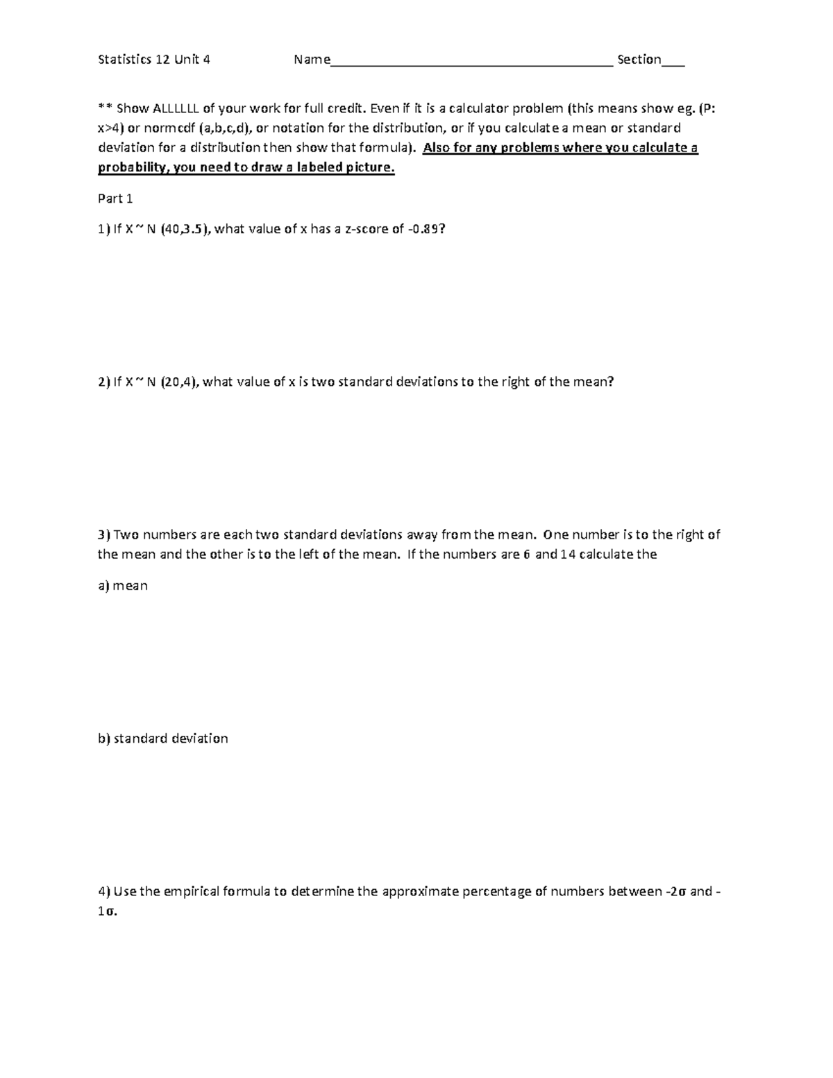 Unit 4 Stats 12 Test - Statistics 12 Unit 4 Name ...