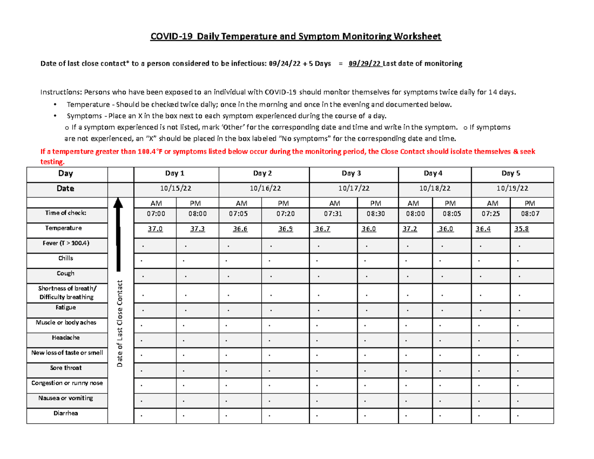 Covid 19-Monitoring Sheet - COVID-19 Daily Temperature and Symptom ...