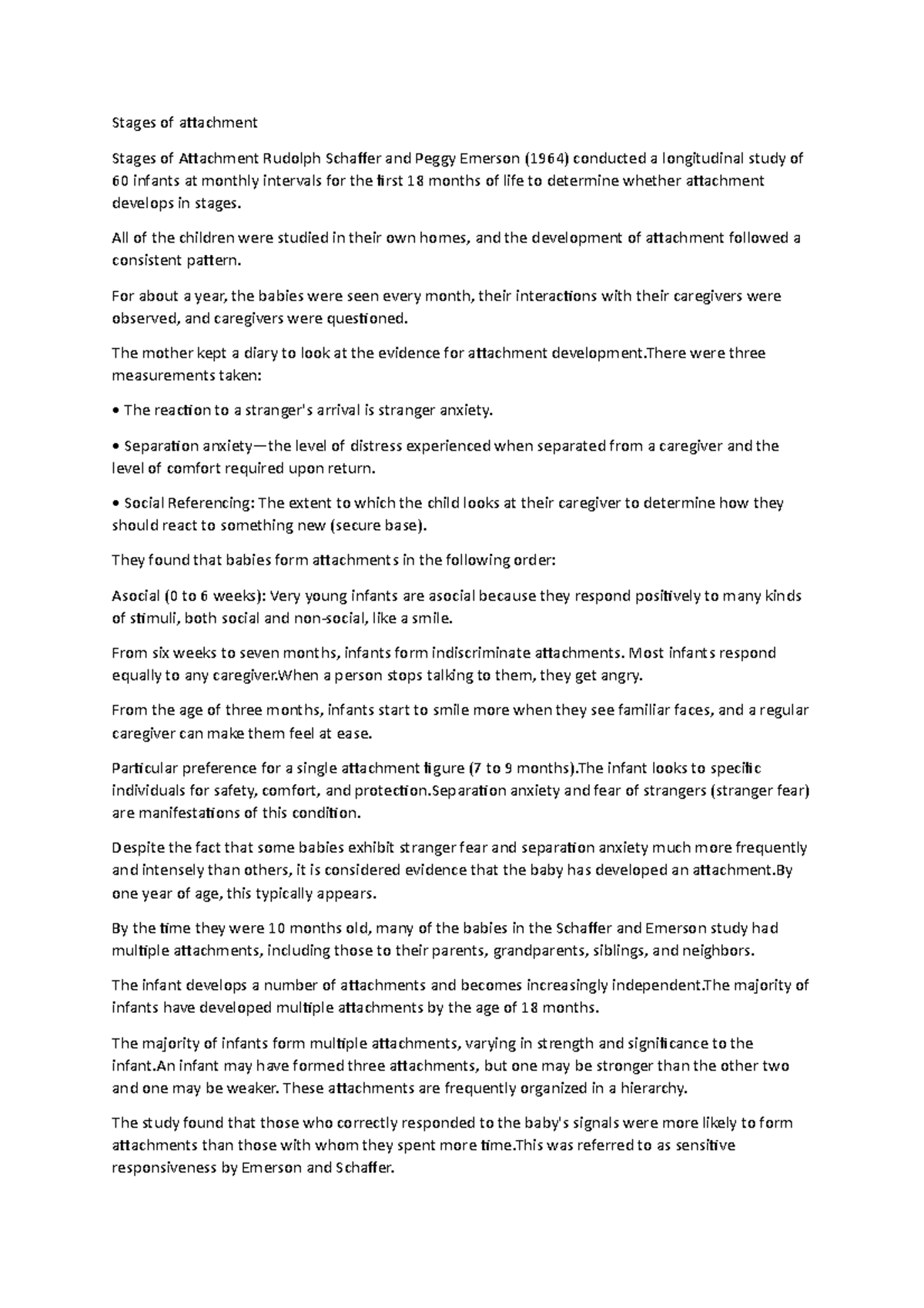 Stages of attachment - summary - Stages of attachment Stages of ...