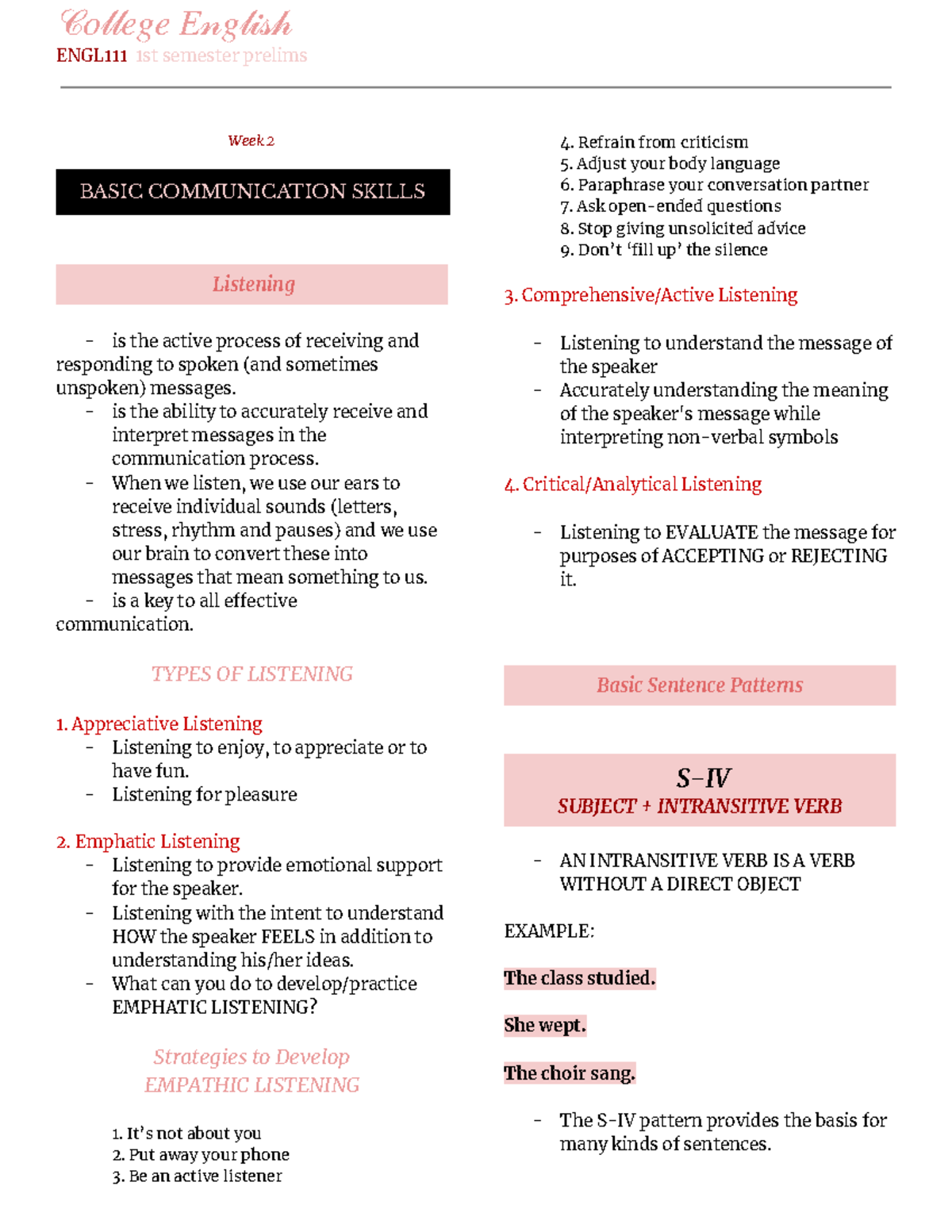 ENGL111 Week 2-4 ⋆˚ ˖ - ASD - ENGL111 1st semester prelims Week 2 BASIC ...