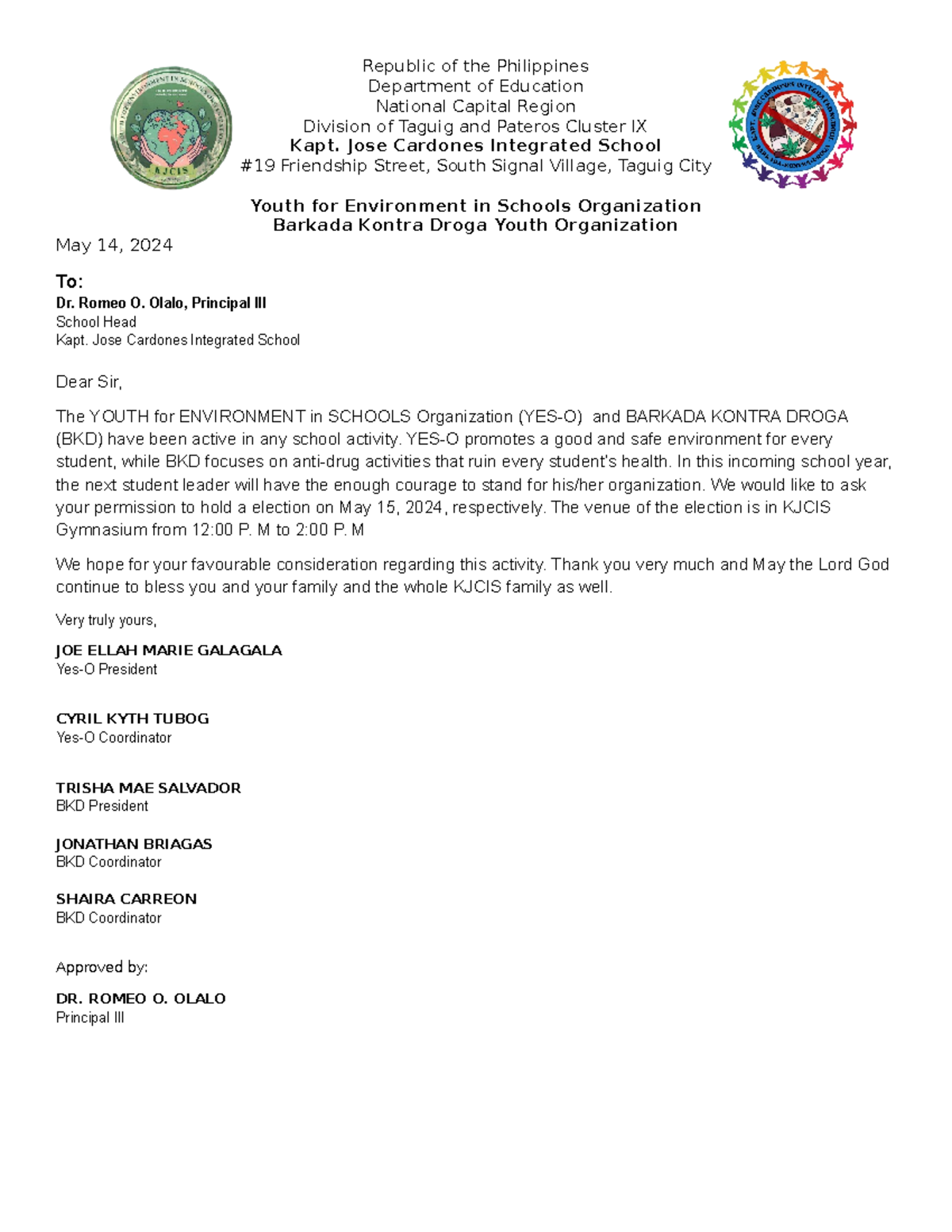Letter-1 - Letter for election - Republic of the Philippines Department ...