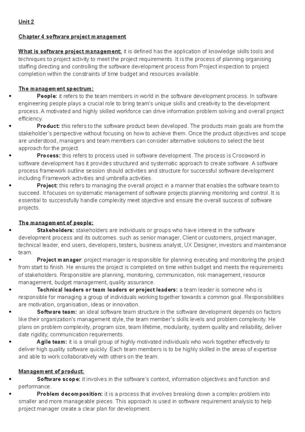 SE2 - useful summary - Unit 2 Chapter 4 software project management What is software project ...