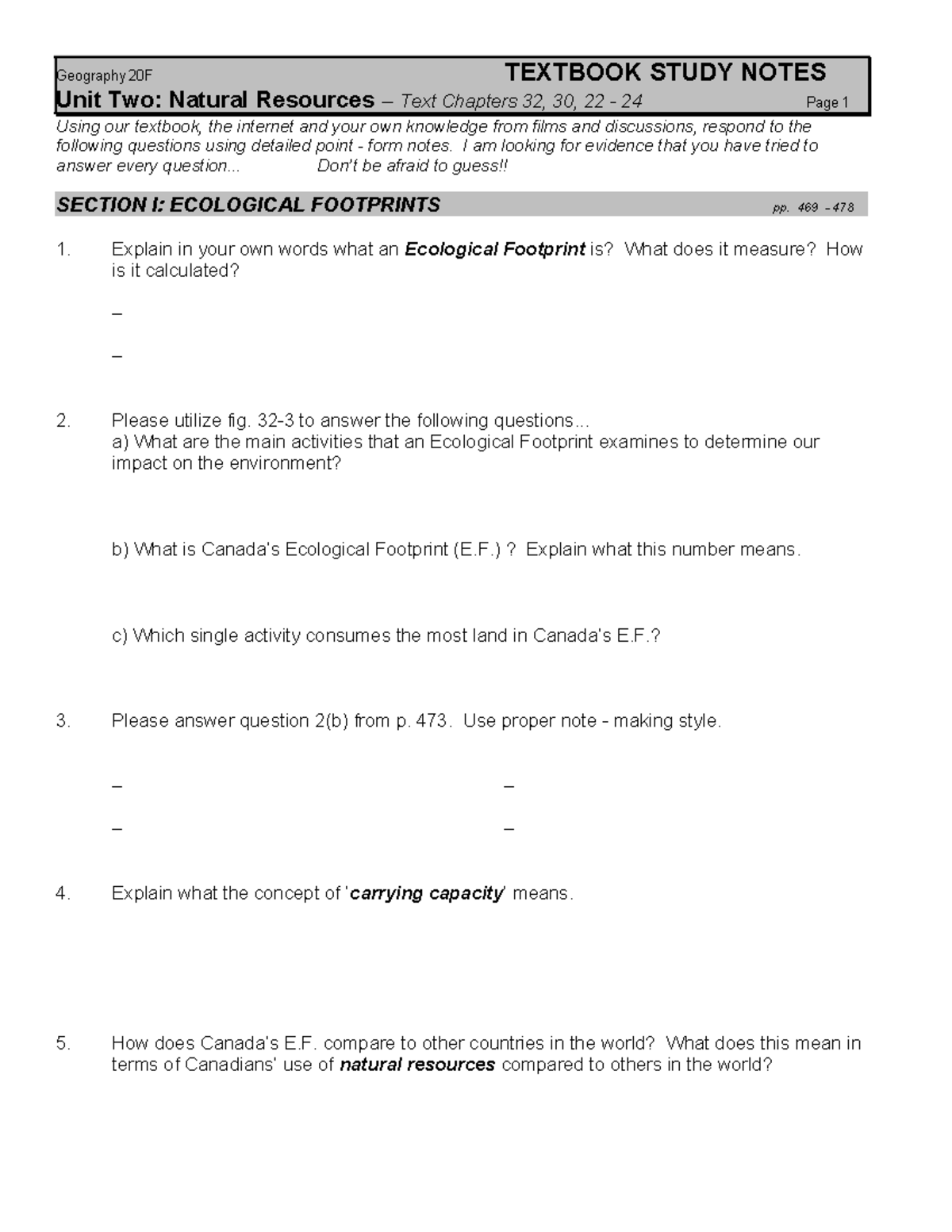 Tbsn natural resources.10 - Geography 20F TEXTBOOK STUDY NOTES Unit Two ...