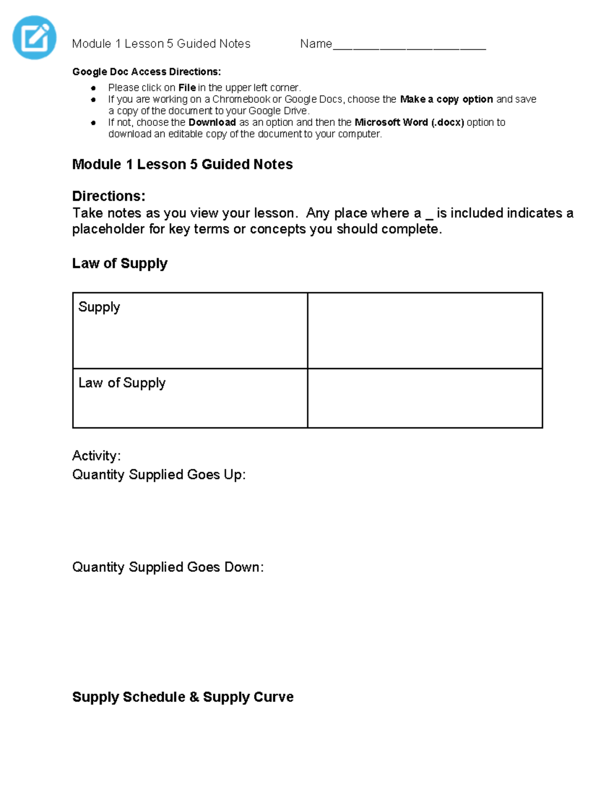 Module 1 Lesson 5 Guided Notes - Google Doc Access Directions: Please ...