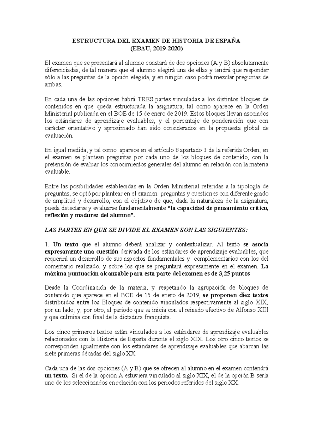 Historia espana estructura examen - ESTRUCTURA DEL EXAMEN DE HISTORIA ...