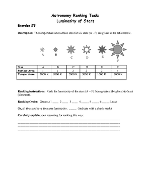 Magitudes Ranking Task I - Exercise #1 Astronomy Ranking Task: Apparent ...