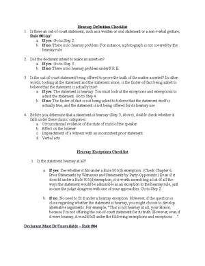 Hearsay Flowchart - FRE Article VIII; Rule 801(a)-(c) HEARSAY An oral ...