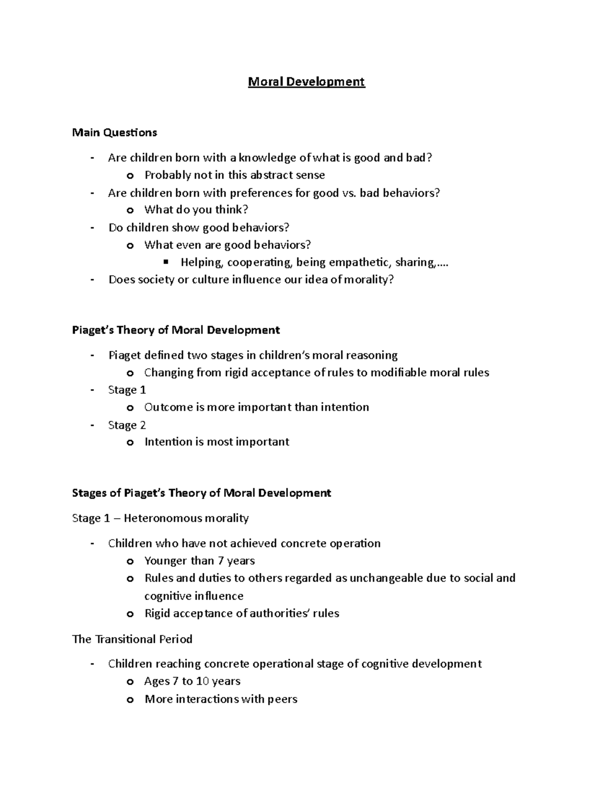 Moral Development Pt 1 - Moral Development Main Questions Are children born with a knowledge of ...