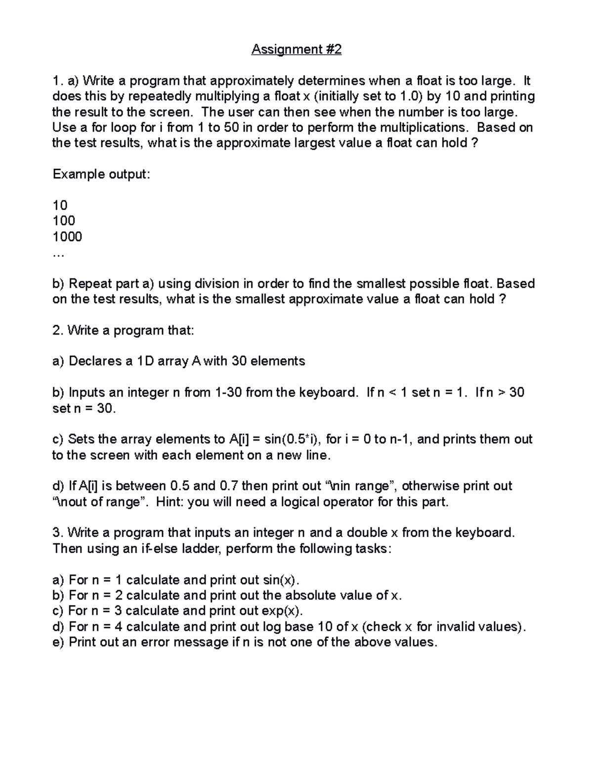 MIAE 215 assignment 2 - ggfx - Assignment # 2 a) Write a program that ...