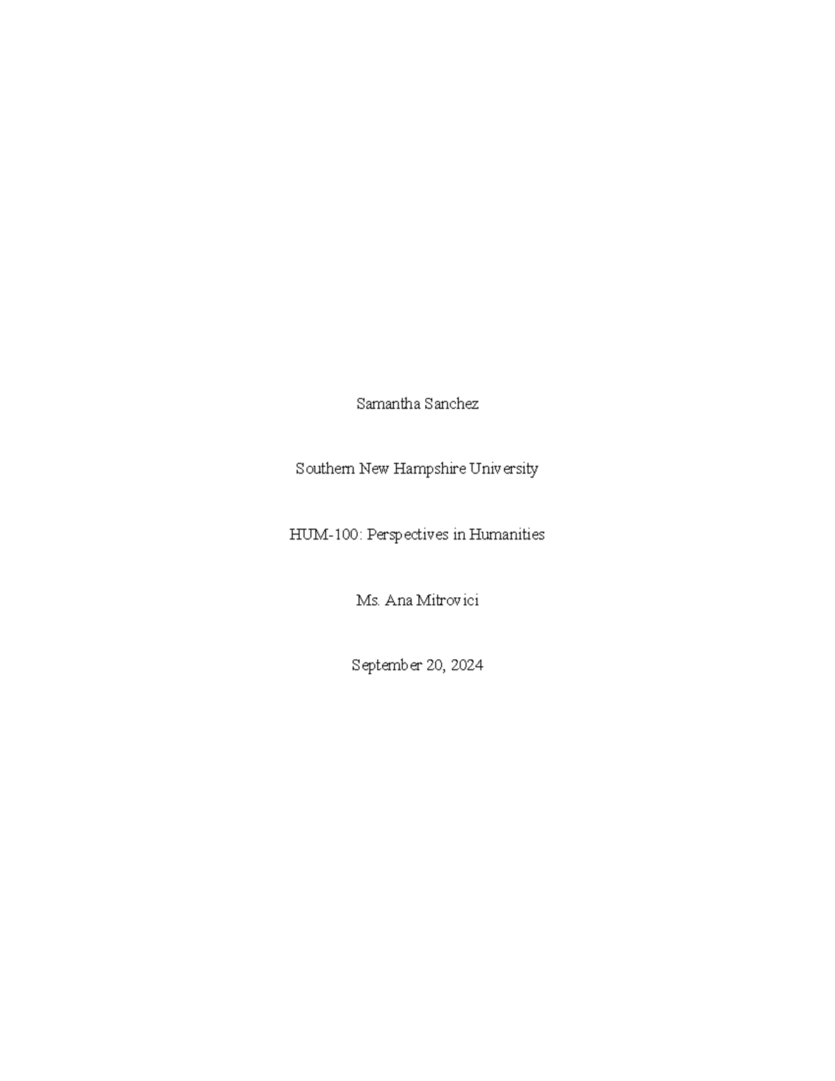 HUM-100 Module 3-2 Assignment - Samantha Sanchez Southern New Hampshire ...