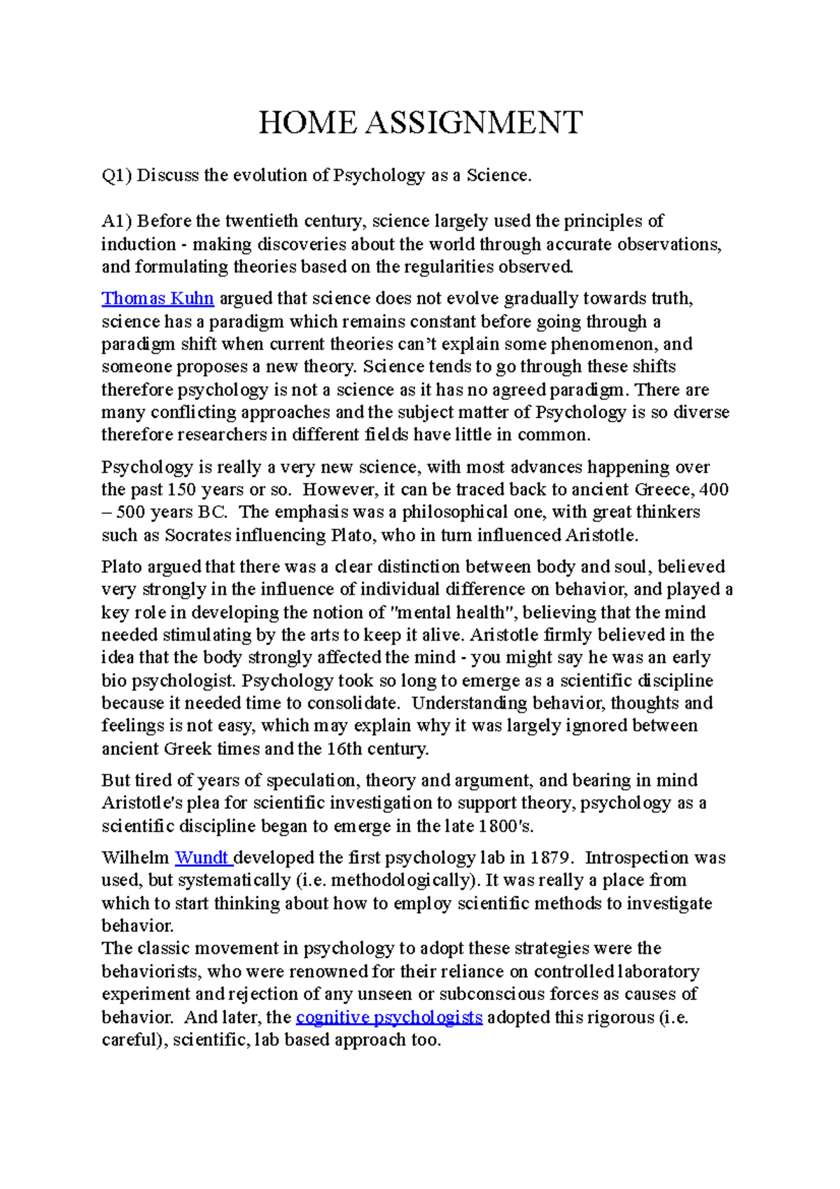 HOME Assignment - Clinical Psychology - Studocu