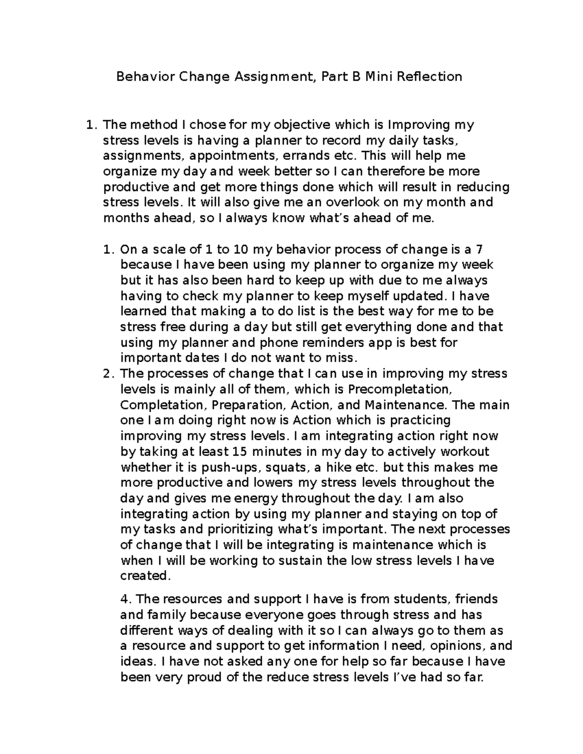 Behavior Change Assignment HLTH - Behavior Change Assignment, Part B Mini Reflection The method ...