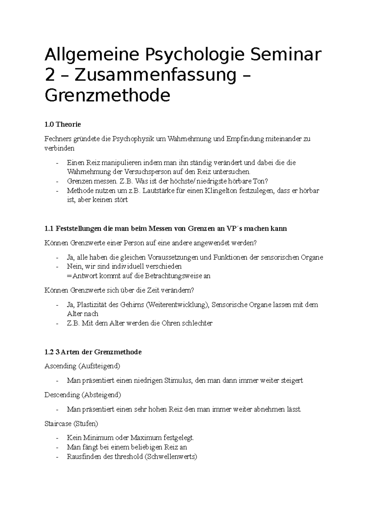 2. Zusammenfassung 2 Allgemeine Psycholgoie Seminar - Allgemeine Psychologie Seminar 2 – - Studocu