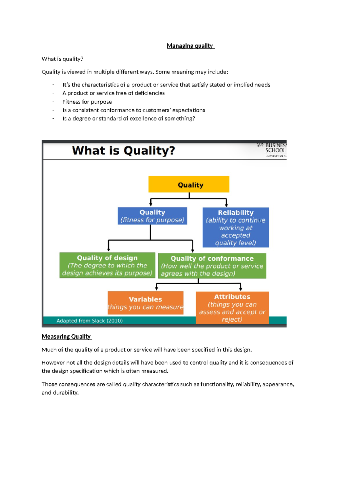 OM - Uptodate 2 - Managing quality What is quality? Quality is viewed ...