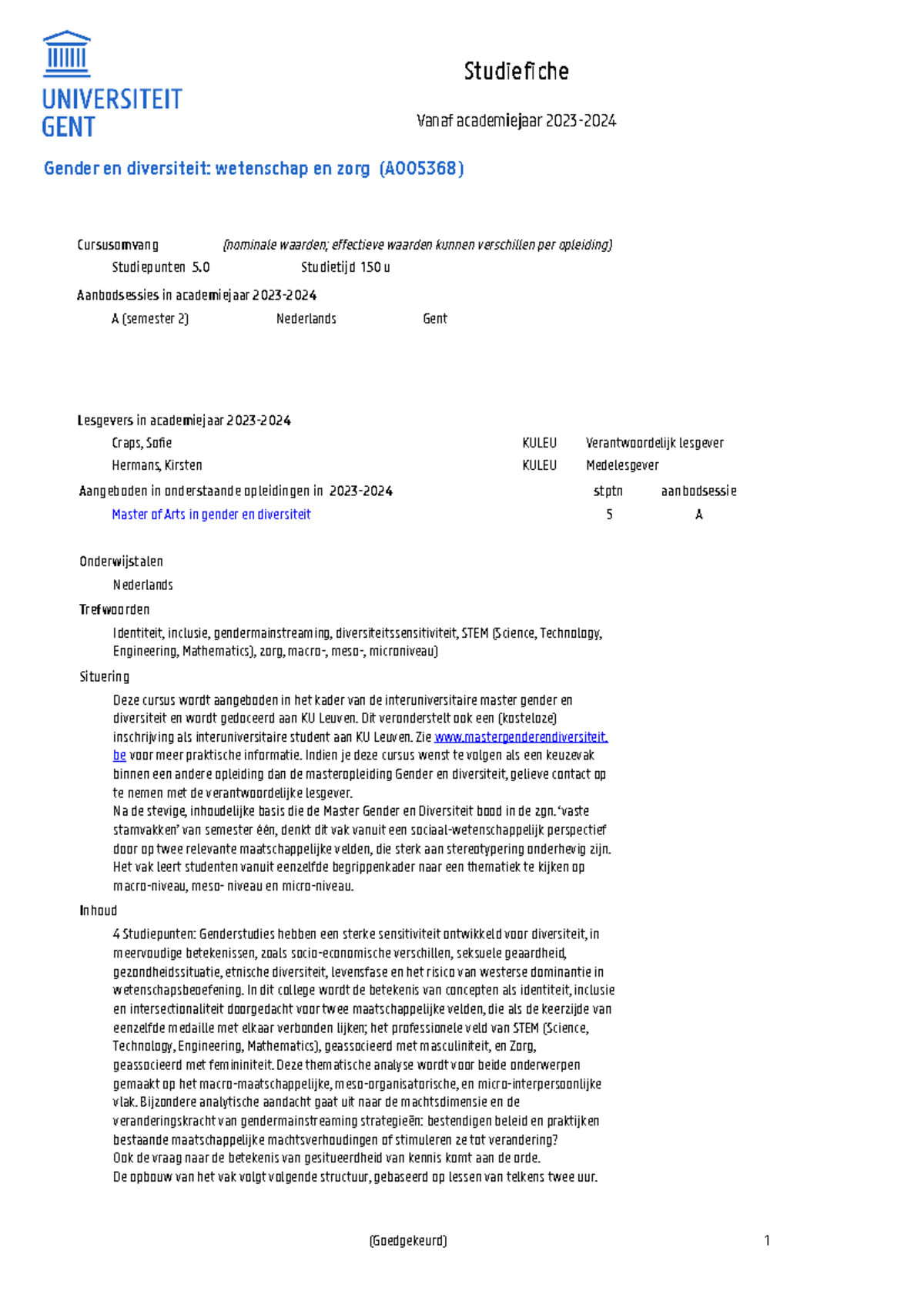 Studiefiche A005368 - Een beschrijving is het geven van een ...