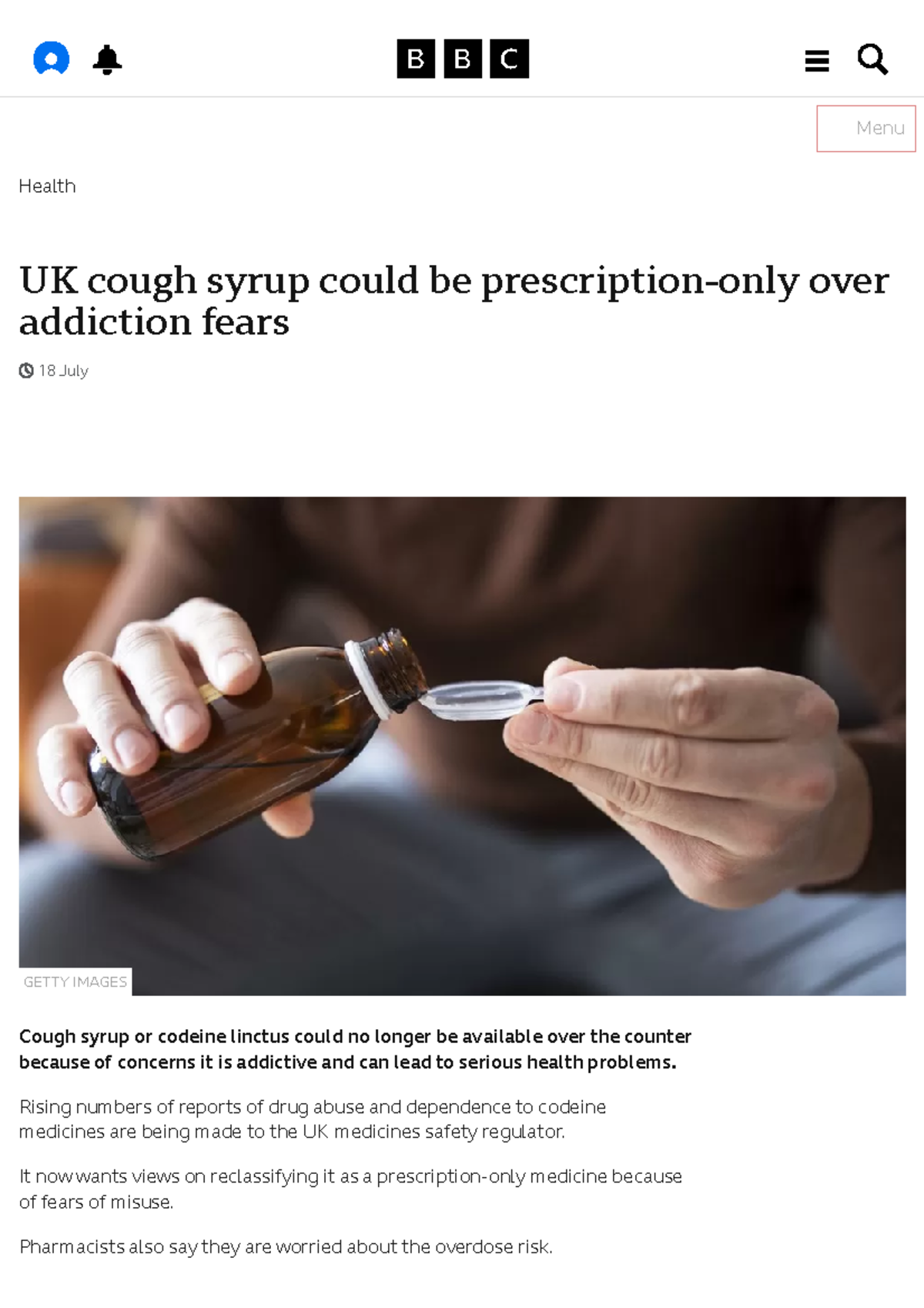 UK cough syrup could be prescription-only over addiction fears - BBC ...