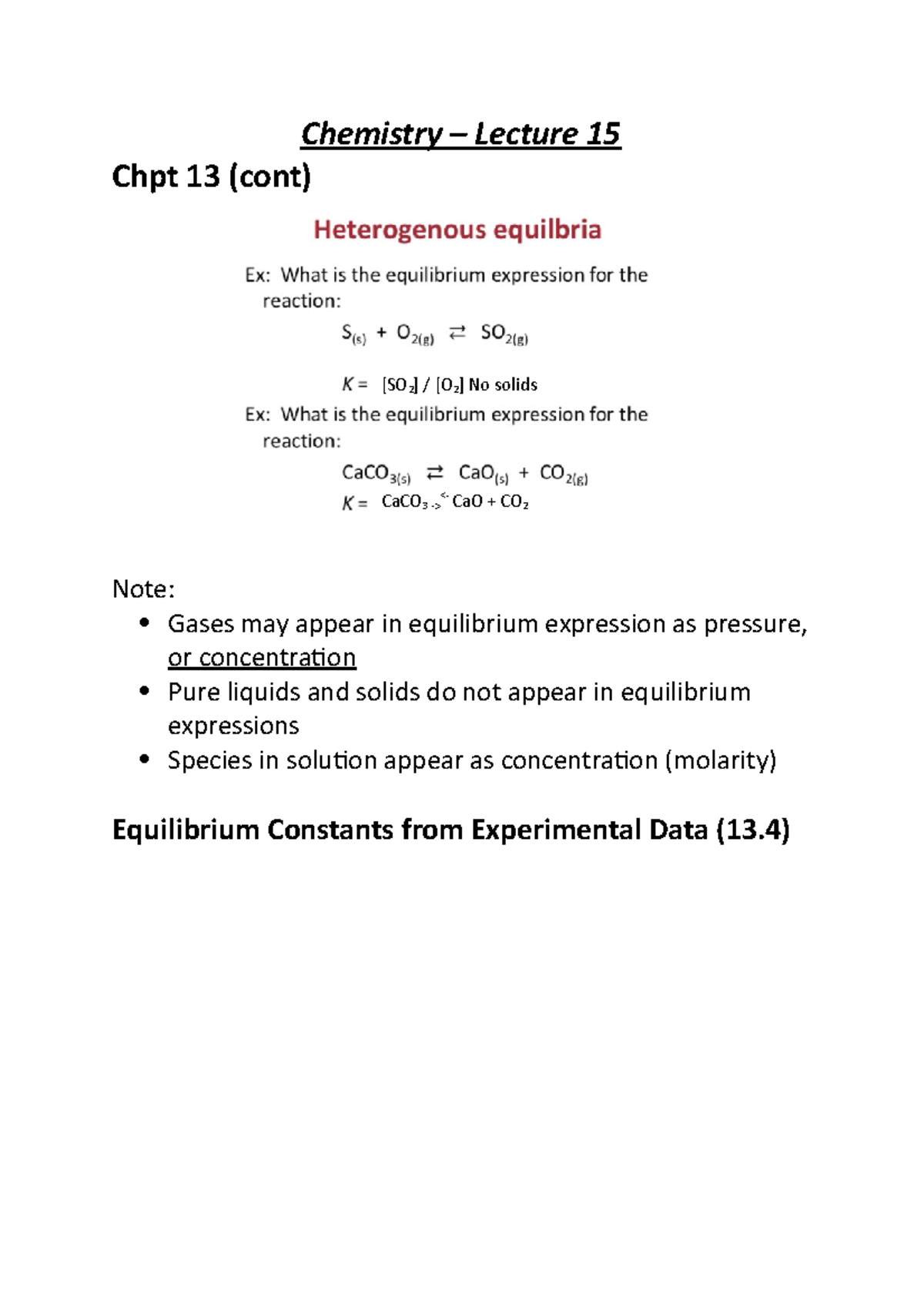 Chemistry Lecture 15 - Notes from before the subject changed codes, but ...