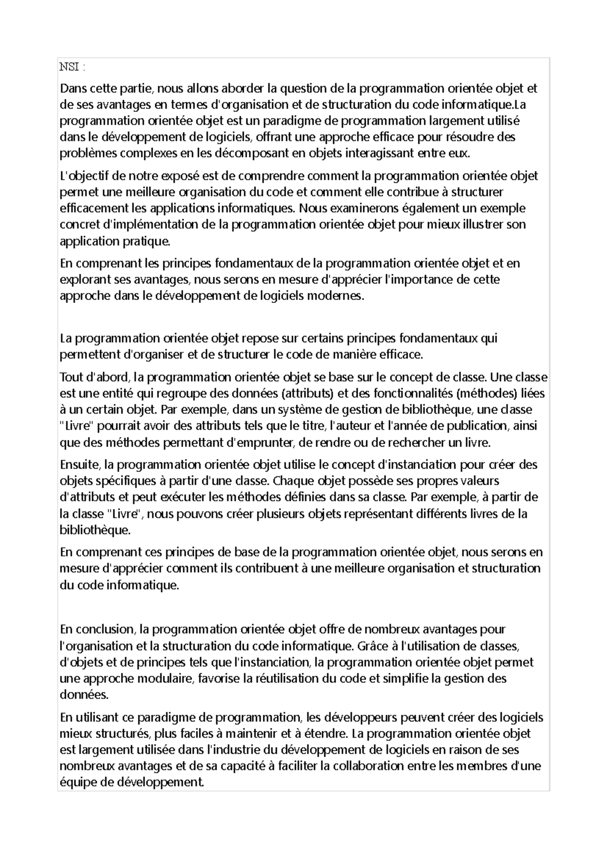 NSI ORAL - oral sur de la programmation orientée objet - NSI : Dans cette partie, nous allons ...