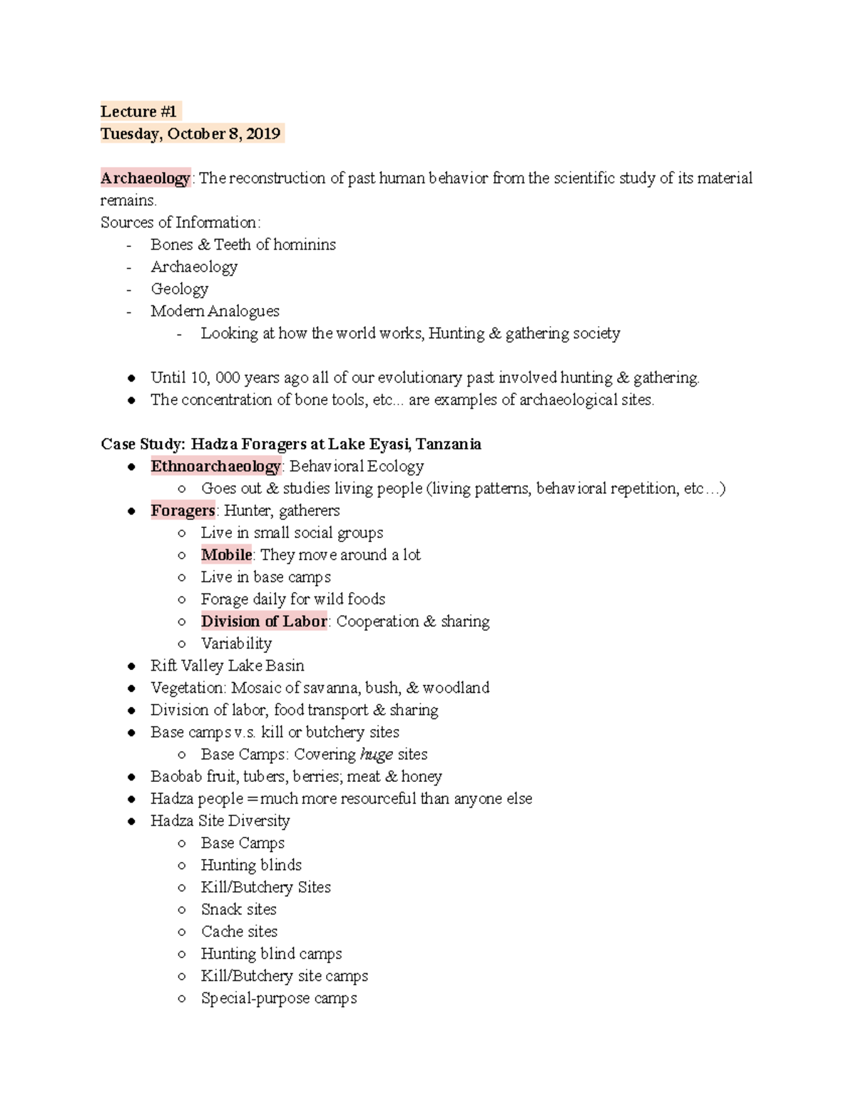 Archaeology Section Notes - Lecture # Tuesday, October 8, 2019 ...