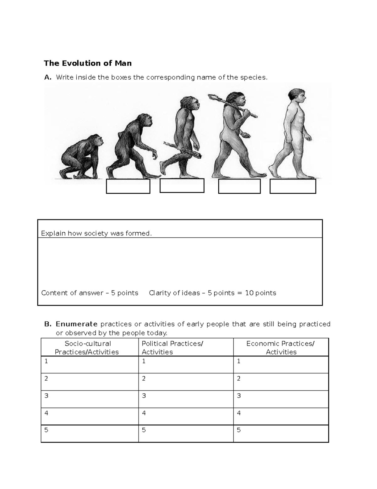 Activity-no - FOR EDUCATIONAL PURPOSES ONLY - The Evolution of Man A ...