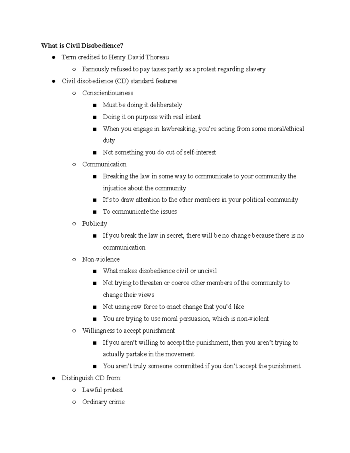 Civil Disobedience Notes - What is Civil Disobedience? Term credited to ...