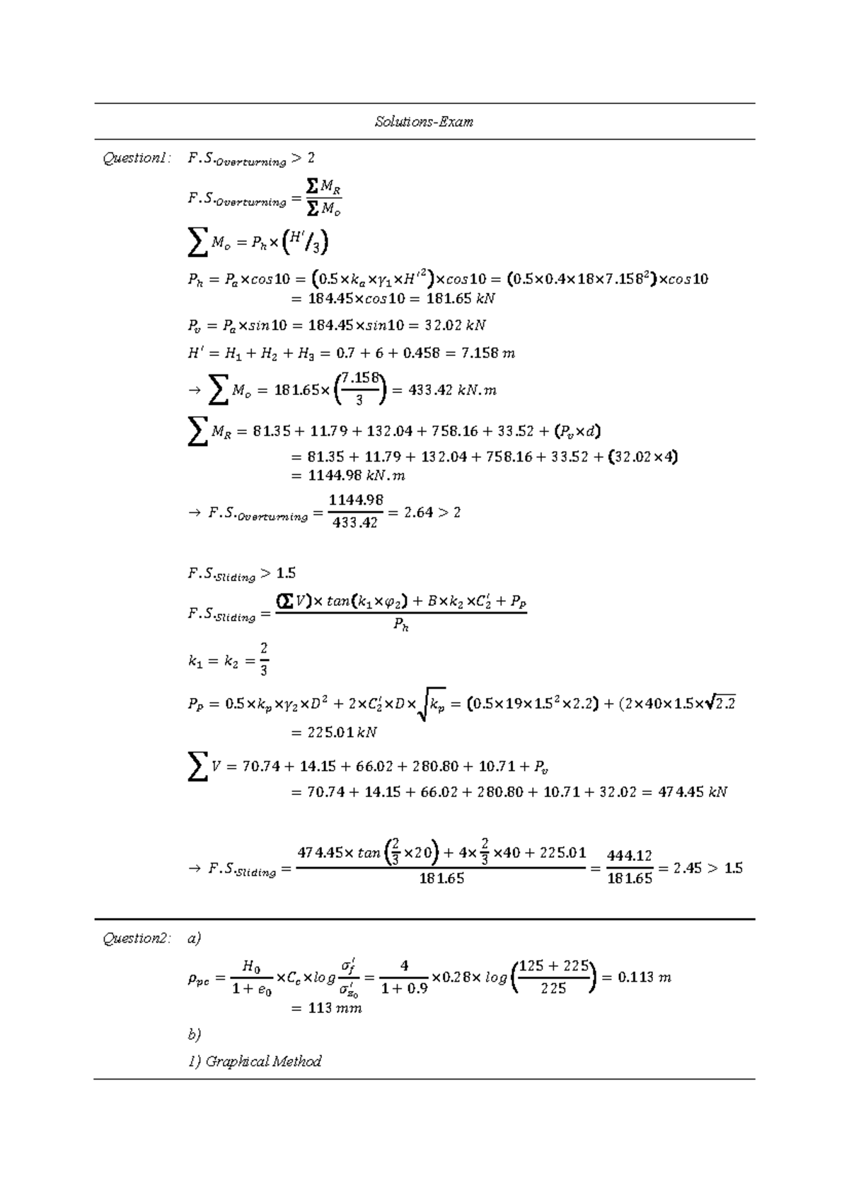 Exam 2013 Geotechnical Engineering 3 answers - Solutions-Exam Question1 ...