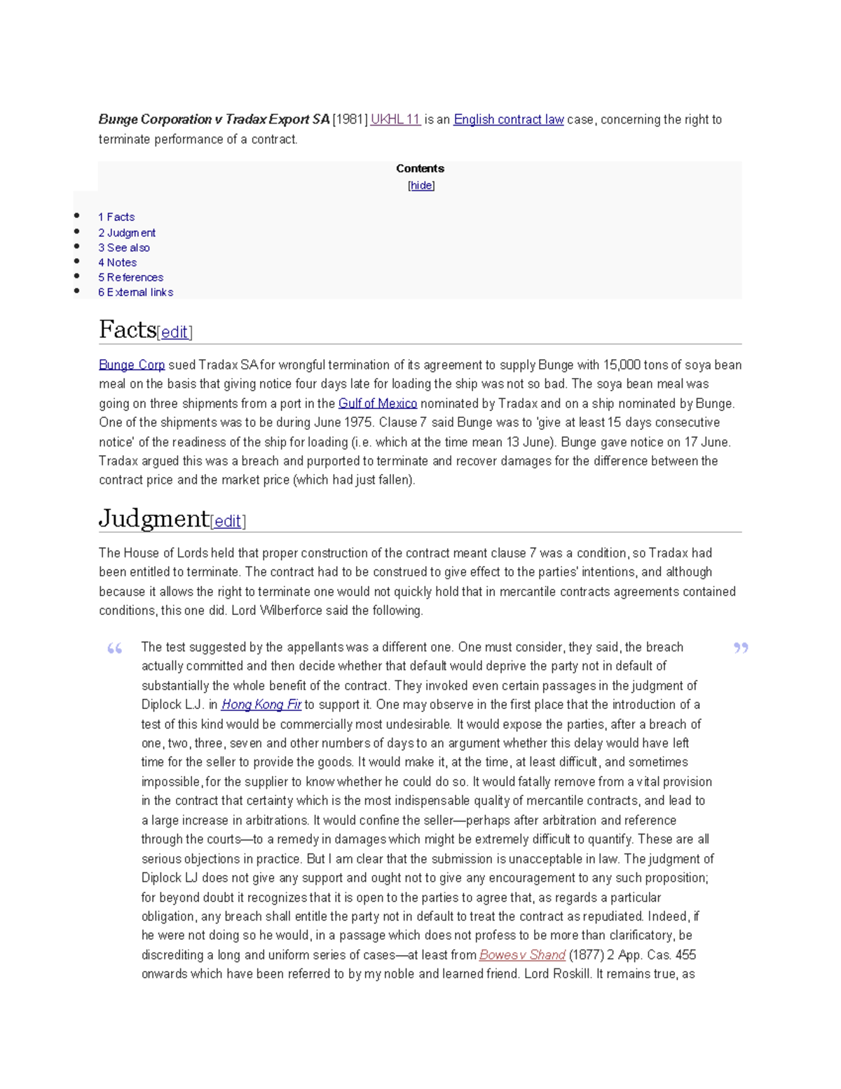 Bunge Corporation v Tradax Export SA - Contents [hide] 1 Facts 2 ...