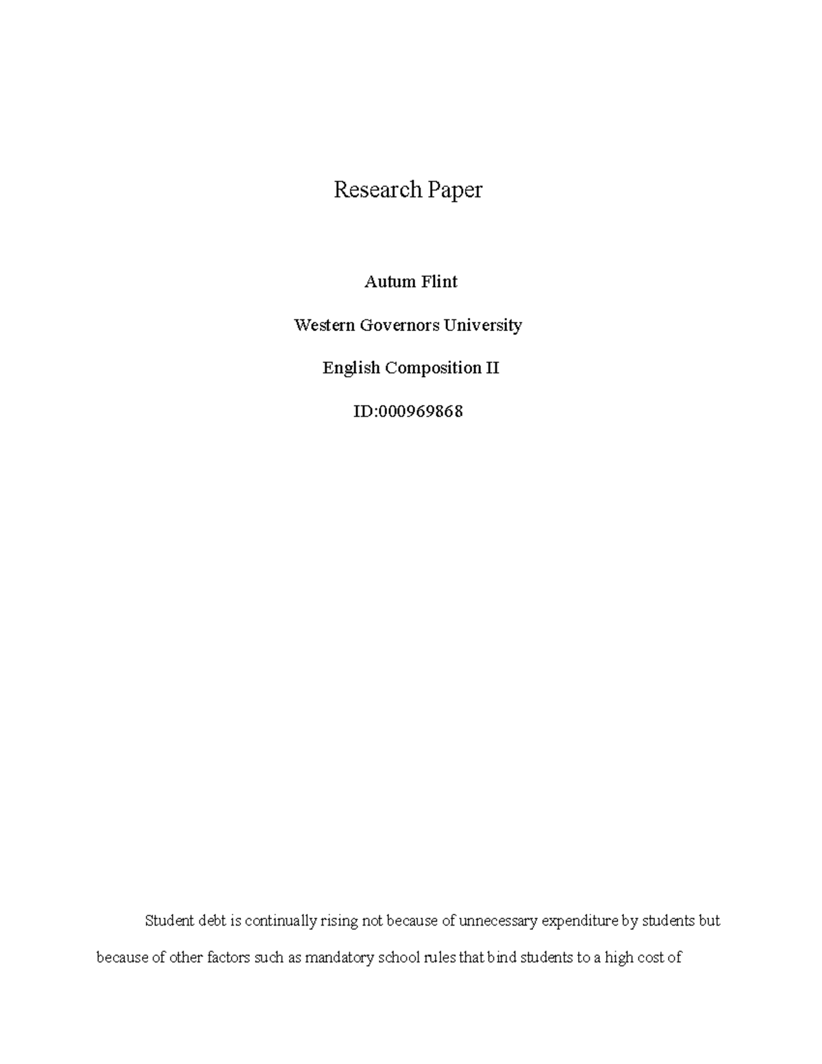Reaserch Paper - Grade: B - Research Paper Autum Flint Western ...