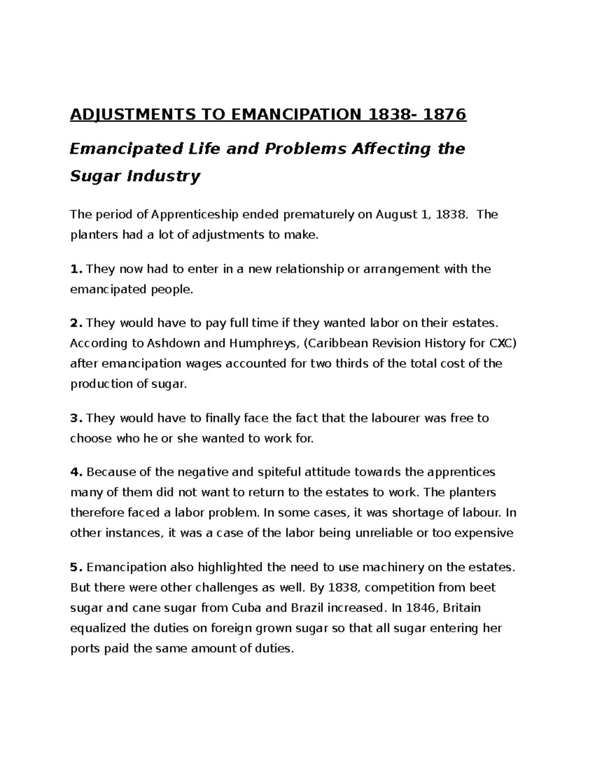 Adjustments to emancipation 1838- 1876 - ADJUSTMENTS TO EMANCIPATION ...